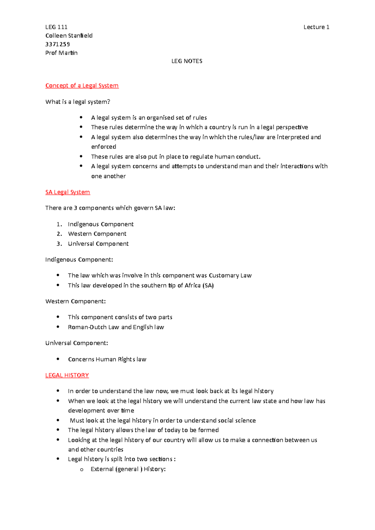 LEG notes from beginning of lectures to date - LEG 111 Colleen ...
