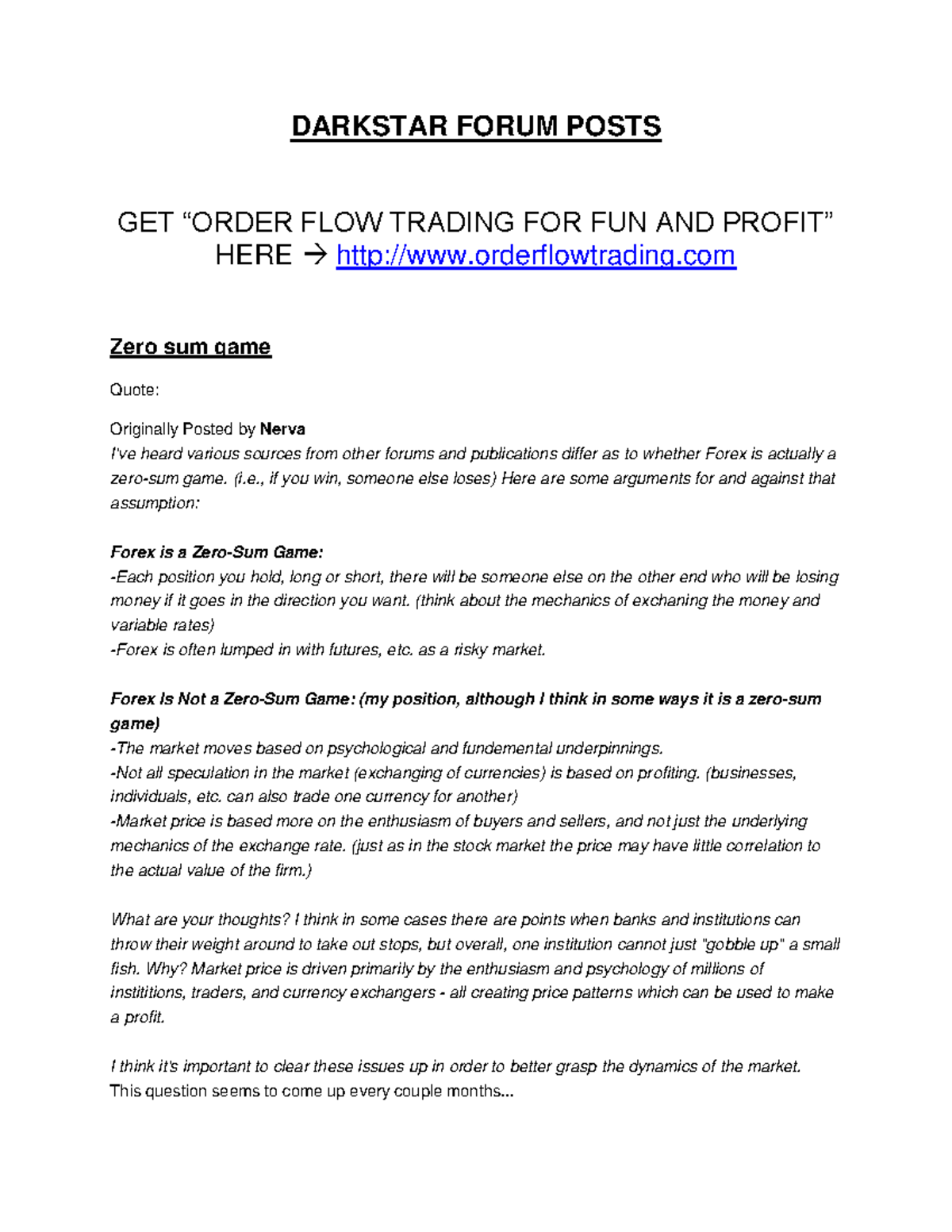 Pdfcoffee - none - DARKSTAR FORUM POSTS GET “ORDER FLOW TRADING FOR FUN AND PROFIT” HERE - Studocu