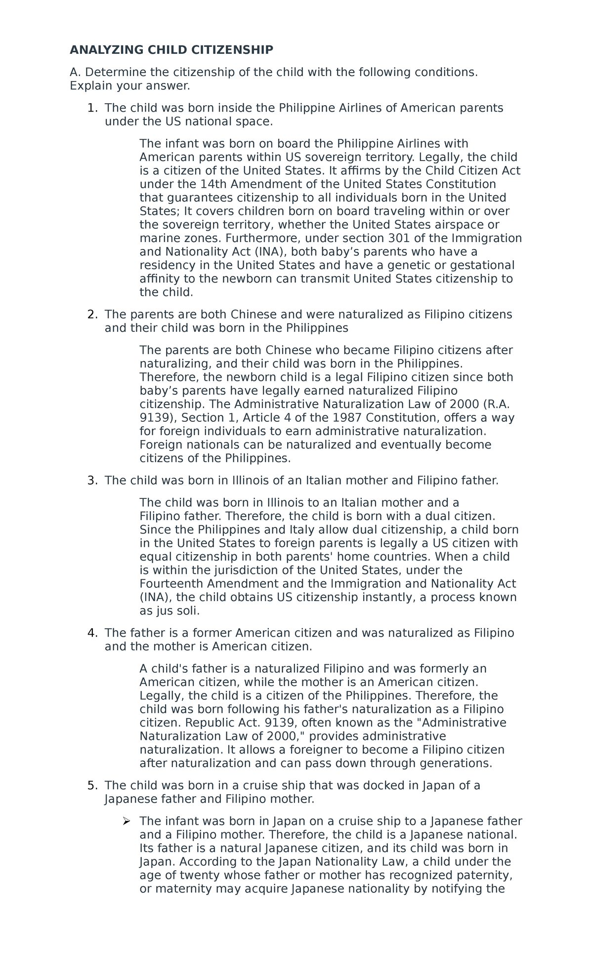 Analyzing Child Citizenship - ANALYZING CHILD CITIZENSHIP A. Determine ...