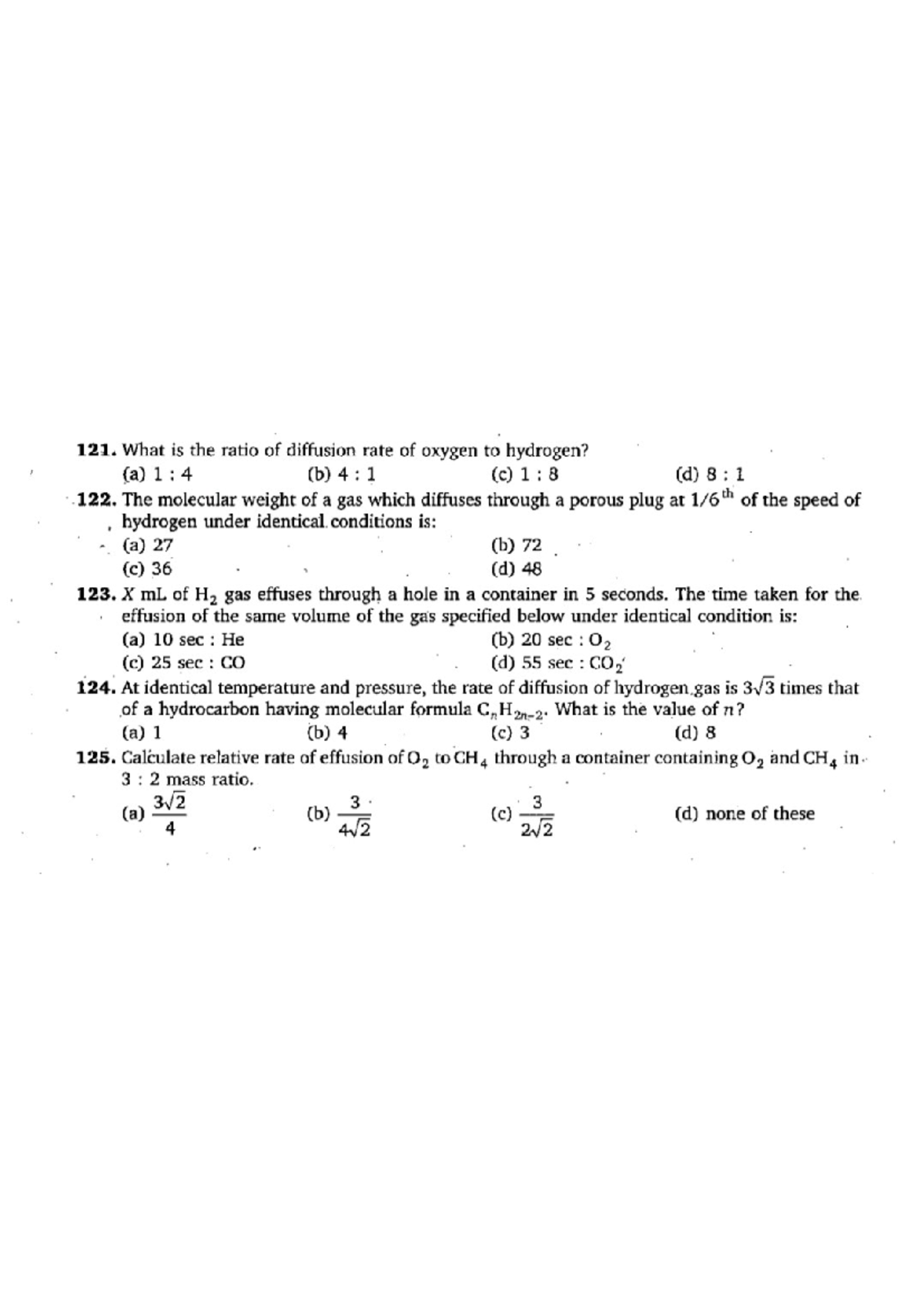 Gaseous state Qns 120-140 - Physical Chemistry - Studocu