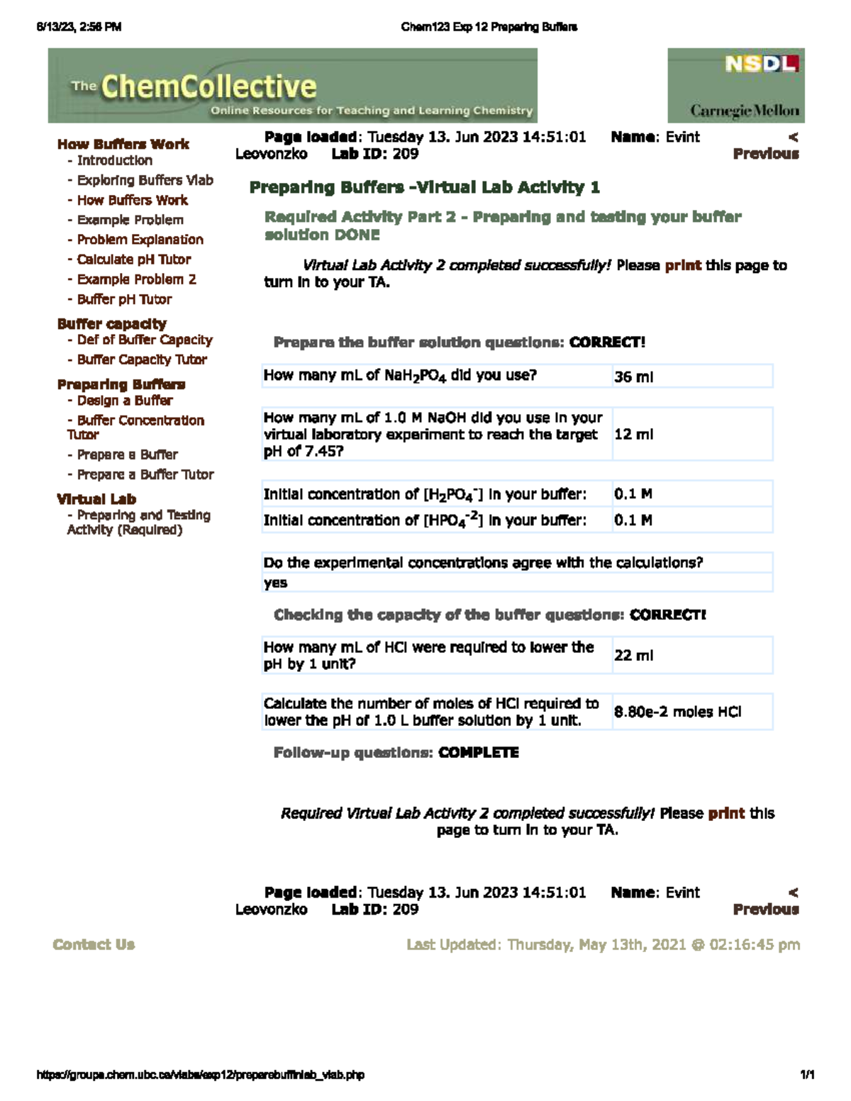 Vlab ex 11 - Virtual lab answer experiment 11 - CHEM 123 - Studocu
