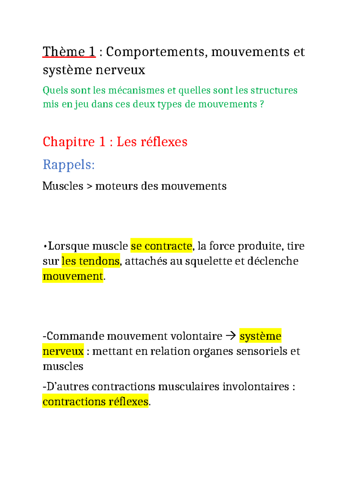 Chapitre 1 - Le réflexe - Cours - Thème 1 : Comportements, mouvements et système nerveux Quels ...
