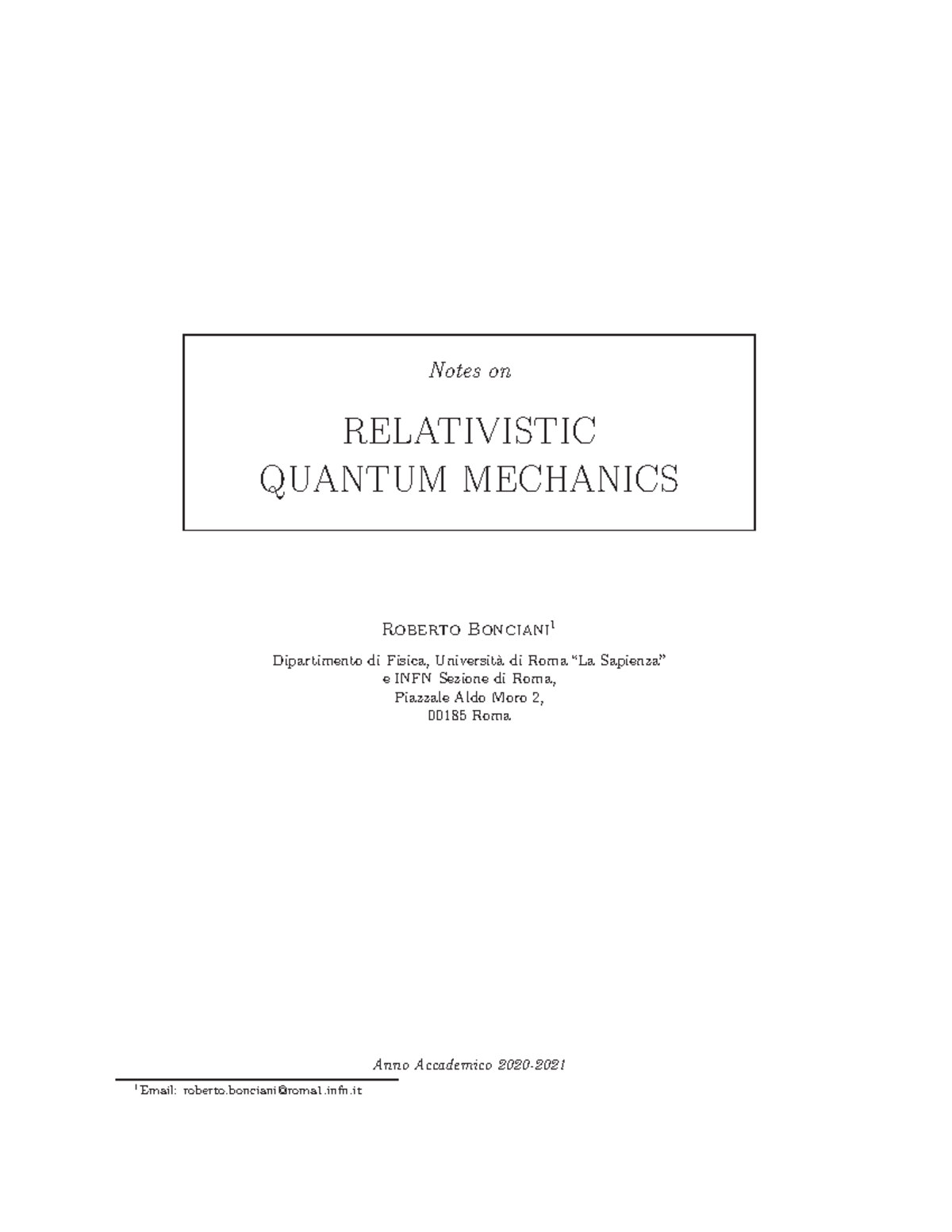 Noether - Notes on Quantum field Course - Notes on RELATIVISTIC QUANTUM ...