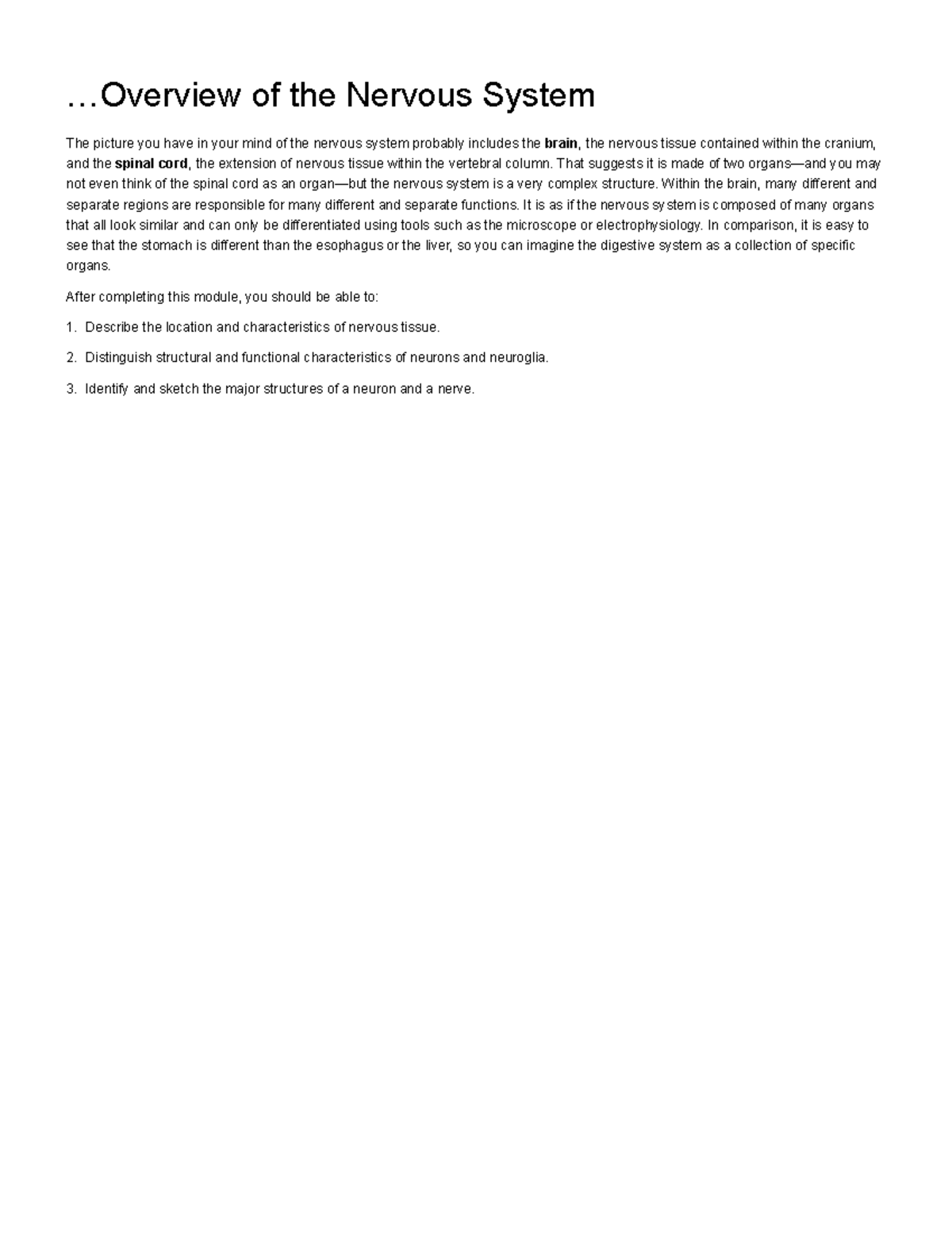 Overview of the Nervous System - .. of the Nervous System The picture ...