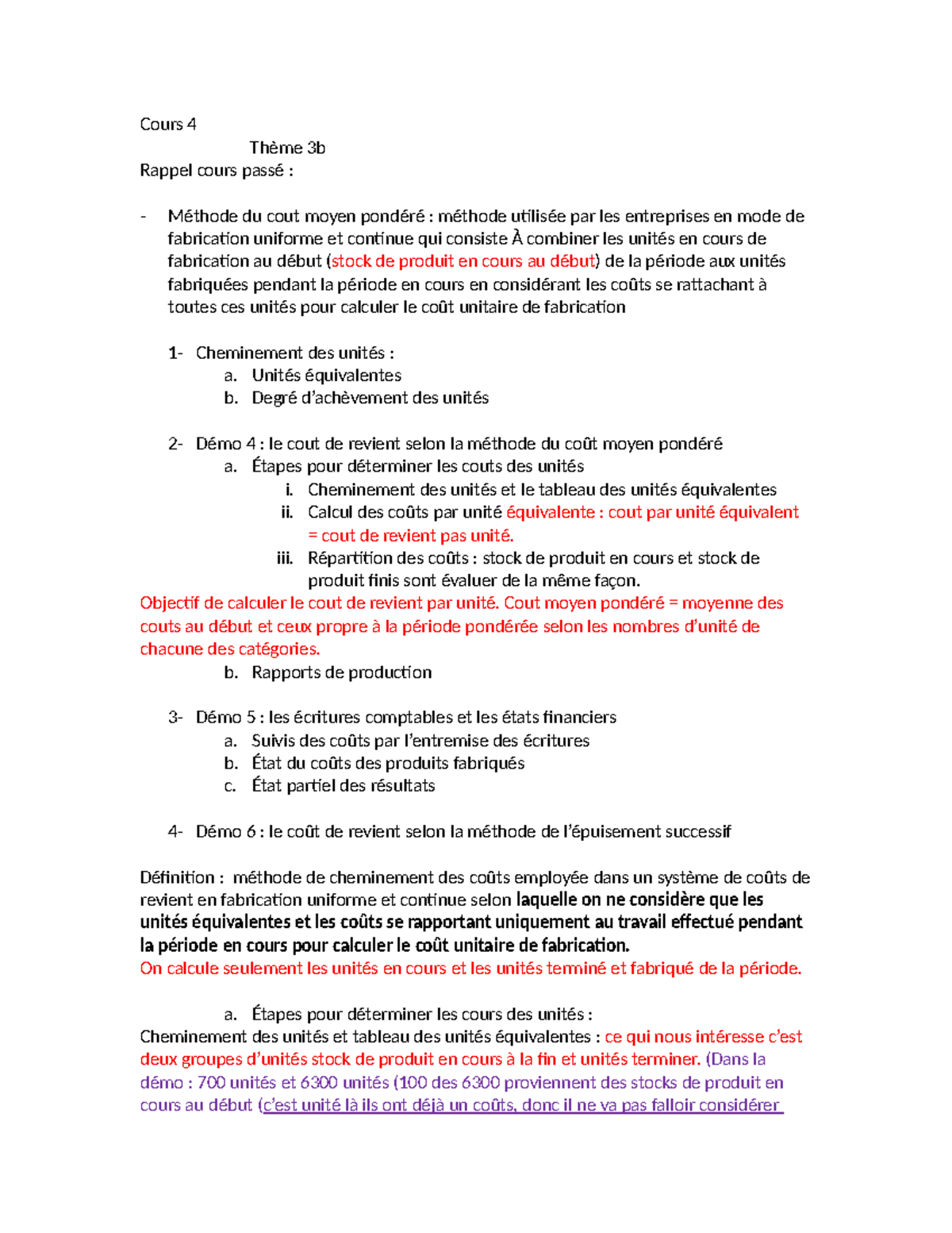 Cours 4 thème 3b - Note - Cours 4 Thème 3b Rappel cours passé : Méthode du cout moyen pondéré ...