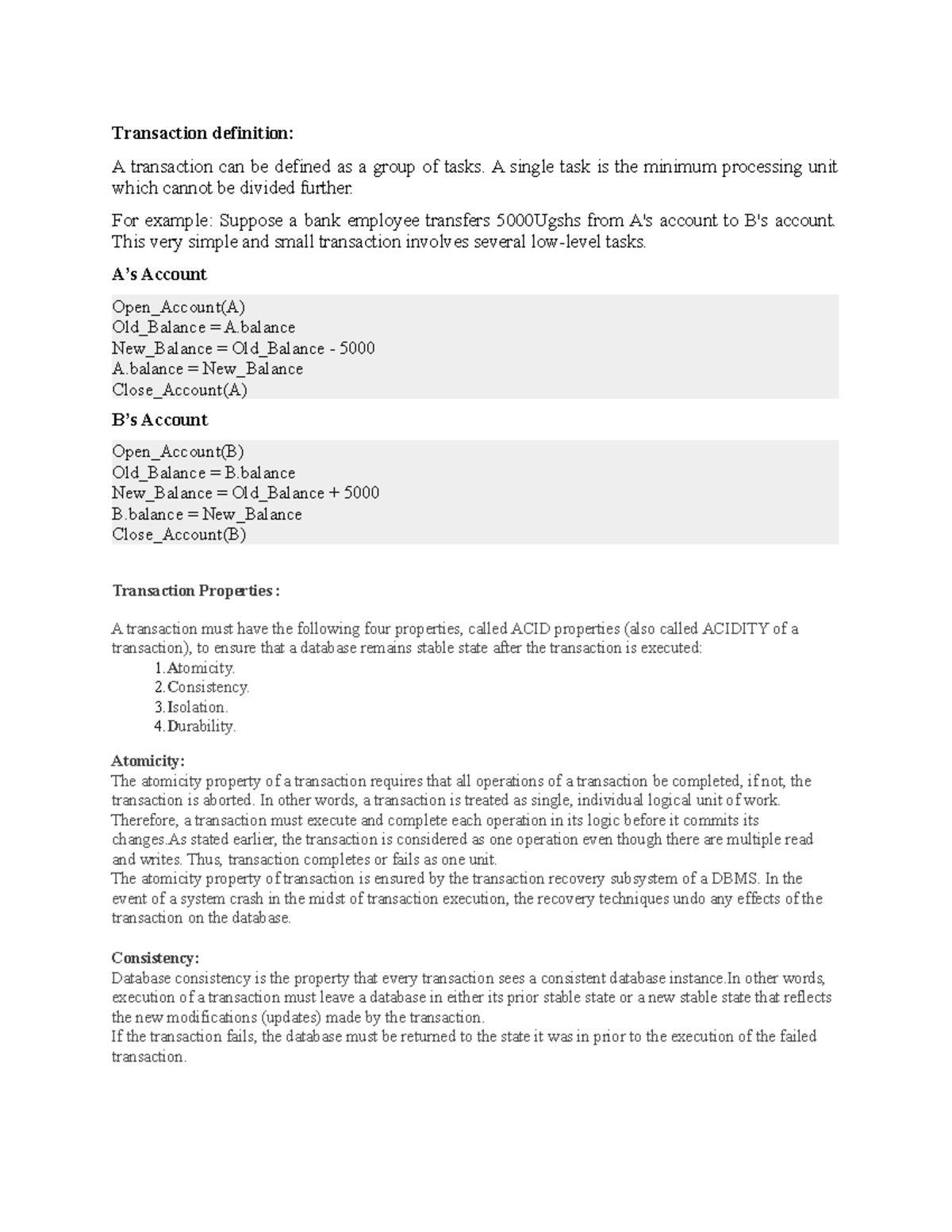 Database 1 Discu 7 - Transaction definition: A transaction can be ...