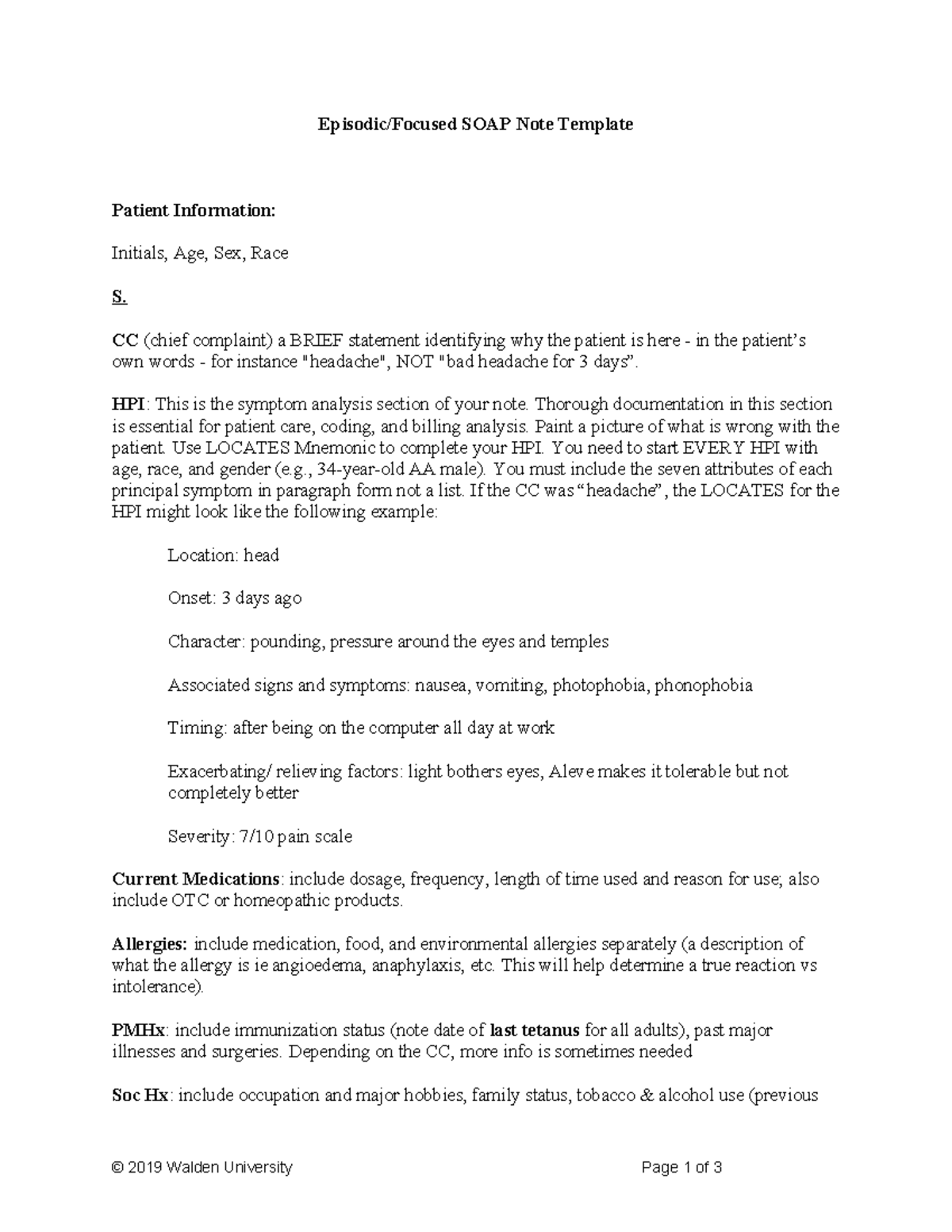 Week 5 Episodic Focused SOAP Note Template - Episodic/Focused SOAP Note ...