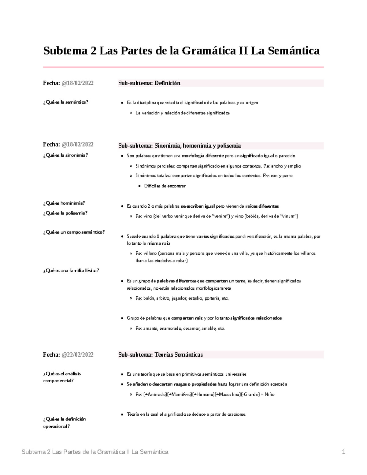 Subtema 2 Las Partes de la Gramtica II La Semntica - Subtema 2 Las ...