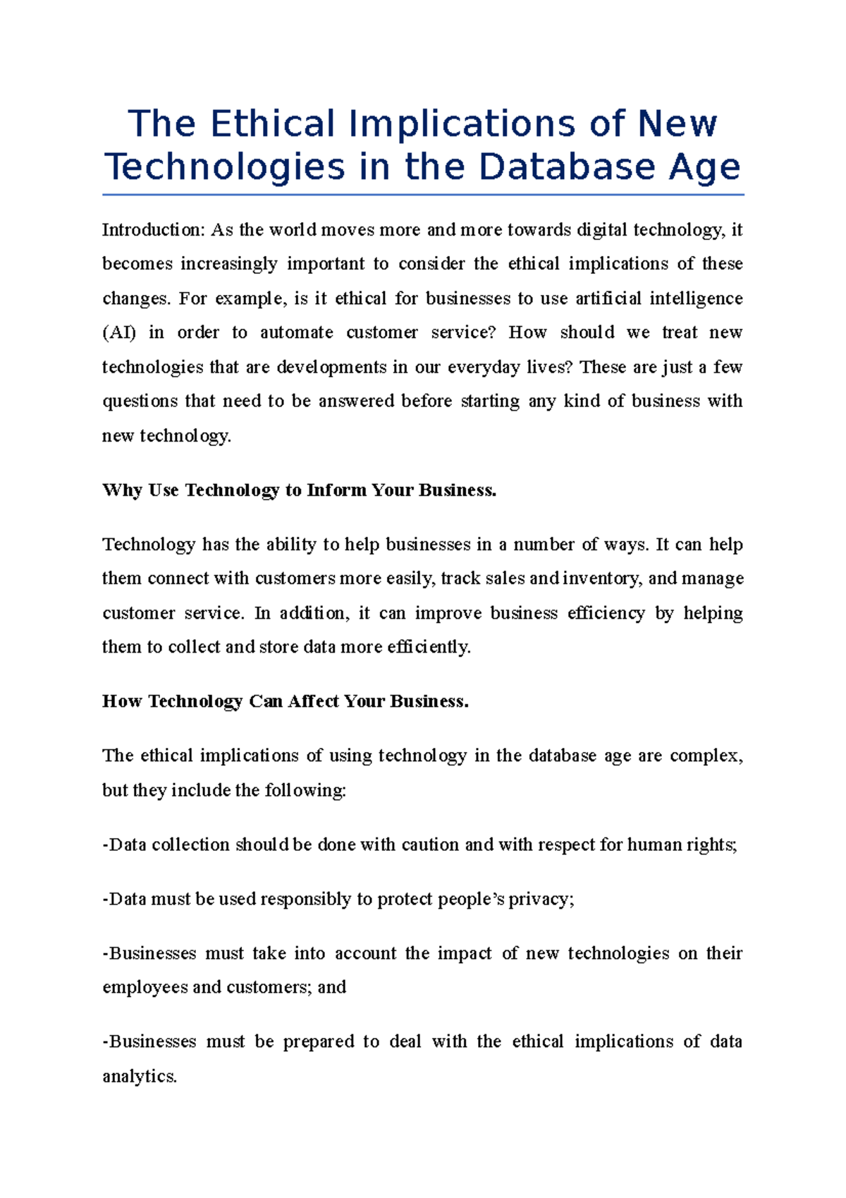 The Ethical Implications of New Technologies in the Database Age - The ...