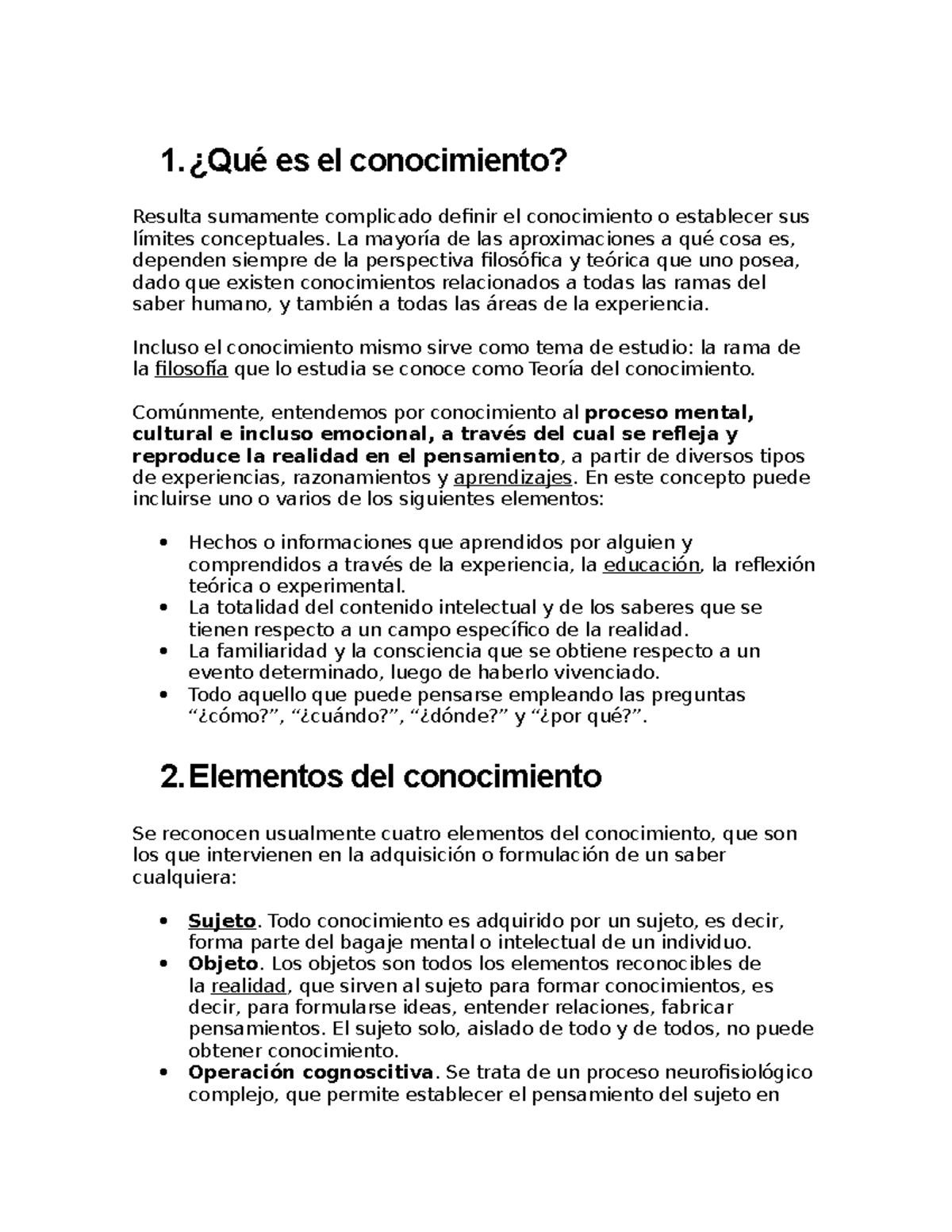 Qué es el conocimiento - College-aantekeningen 1 - 1.¿Qué es el ...