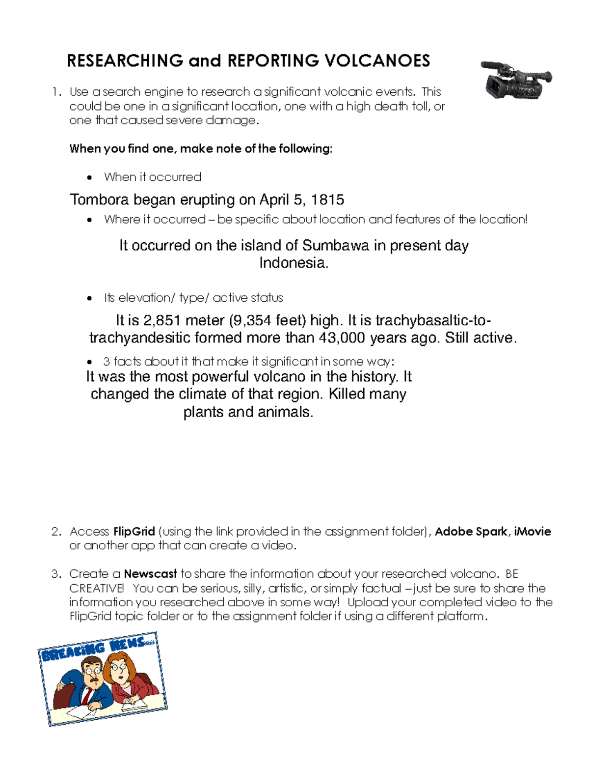 Activity 4 - Researching and Reporting Volcanoes - RESEARCHING and ...