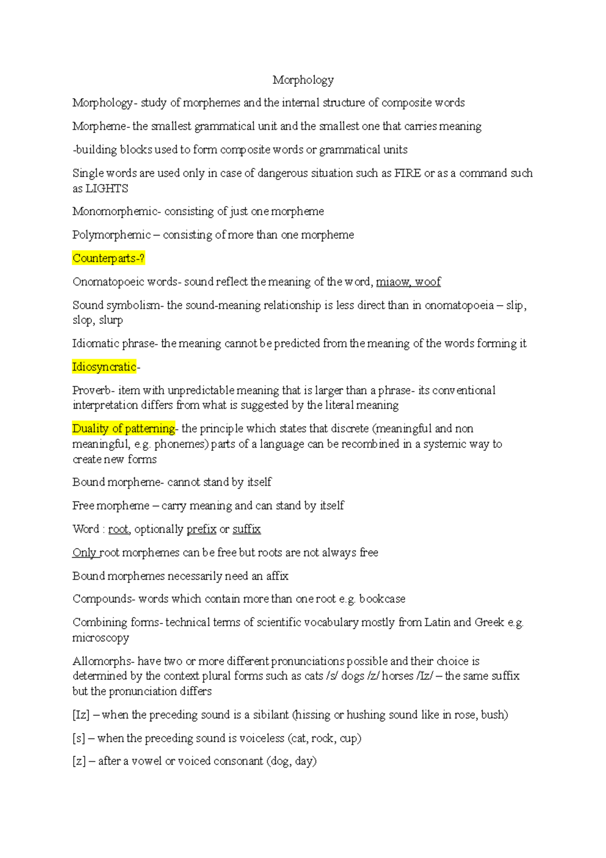 Morphology - notes - notatki gramatyka opisowa języka angielskiego ...