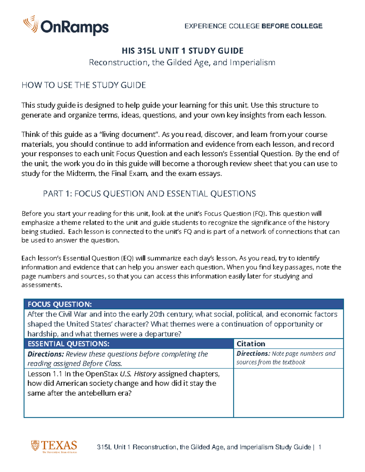 SG HIS 315L U1 Student Version 23-24 - HIS 315L UNIT 1 STUDY GUIDE ...