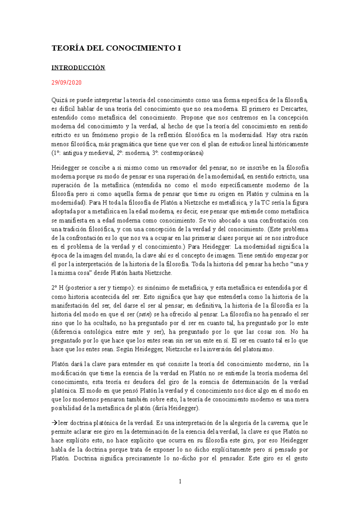 Teoría - teoria - TEORÍA DEL CONOCIMIENTO I INTRODUCCIÓN 29/09/ Quizá ...