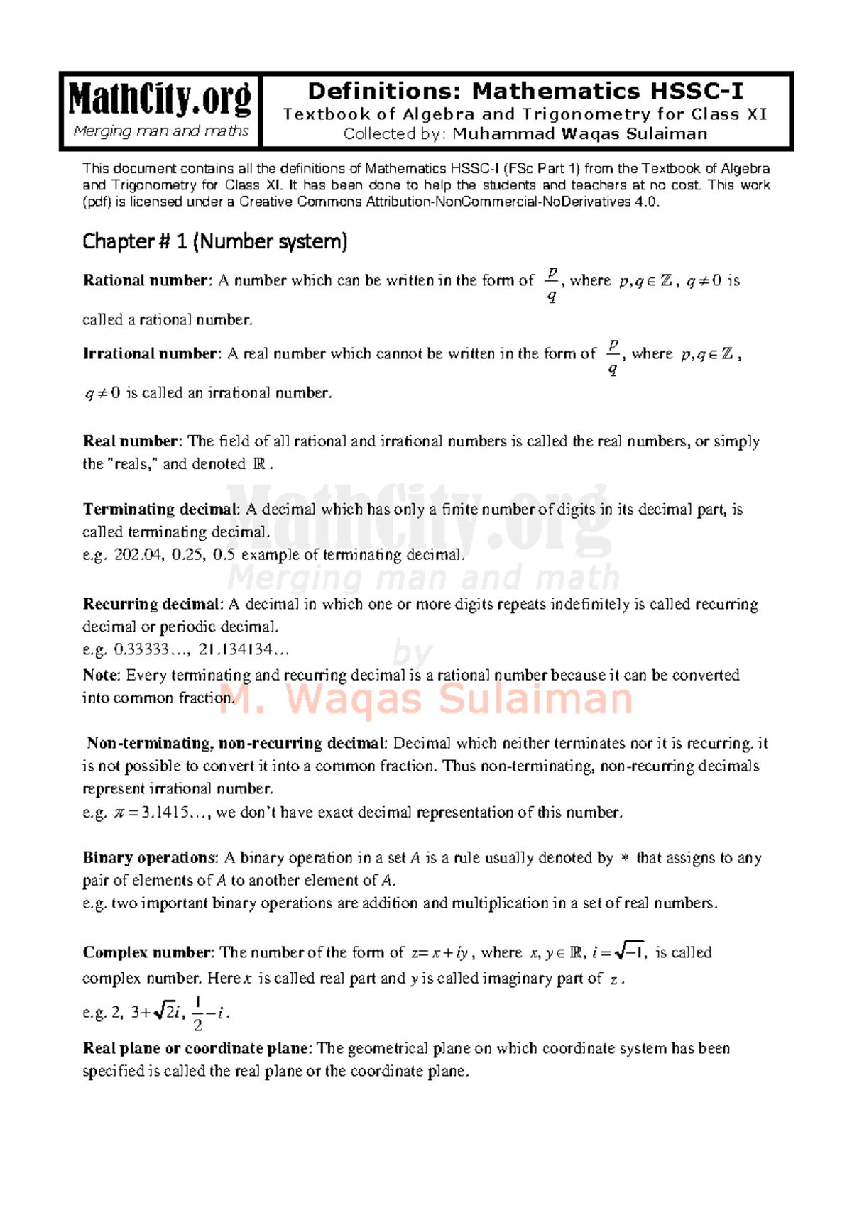 Definition-Maths-HSSC-I-Waqas-Sulaiman - MathCity Merging man and maths ...