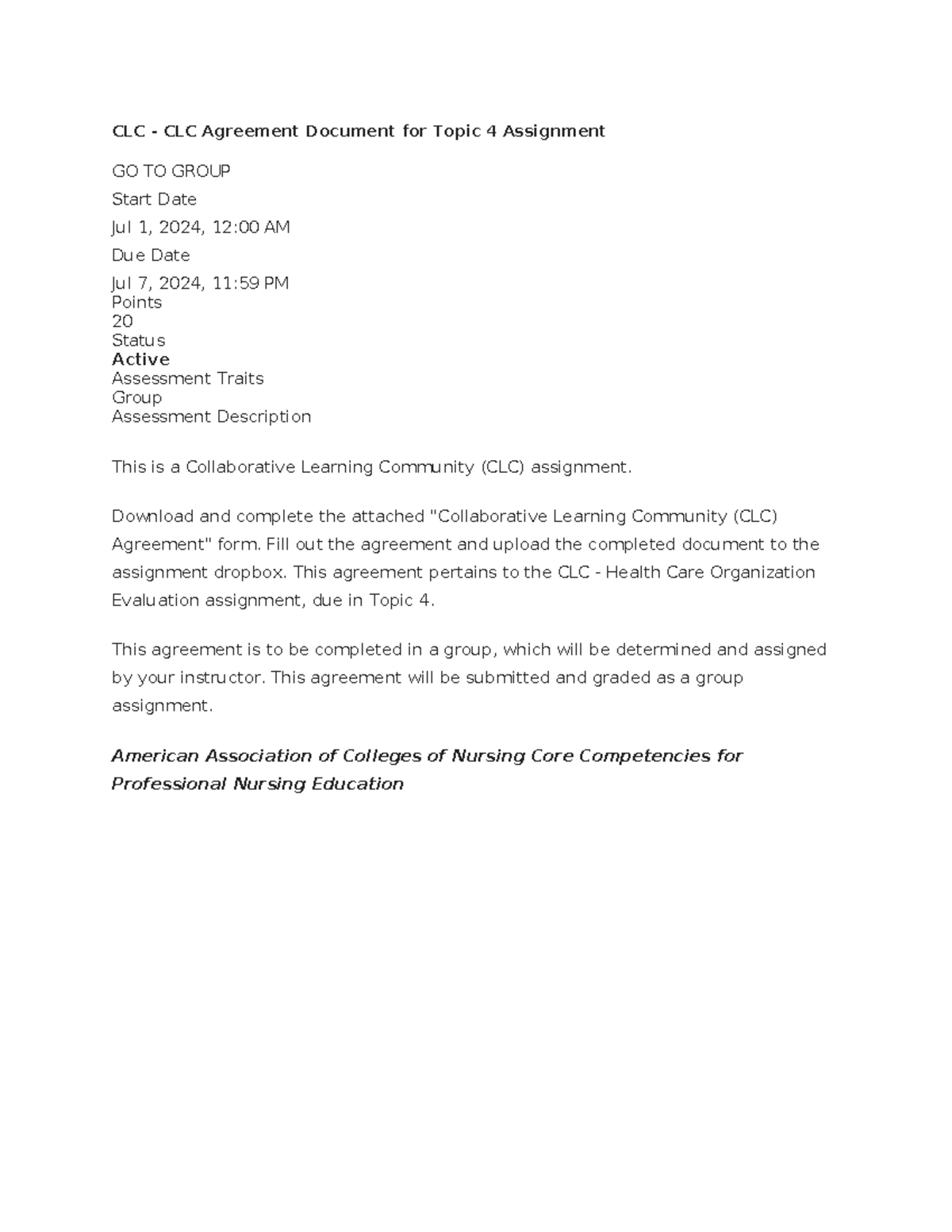CLC - CLC - CLC Agreement Document for Topic 4 Assignment Start Date Jul 1, 2024, - CLC - CLC ...