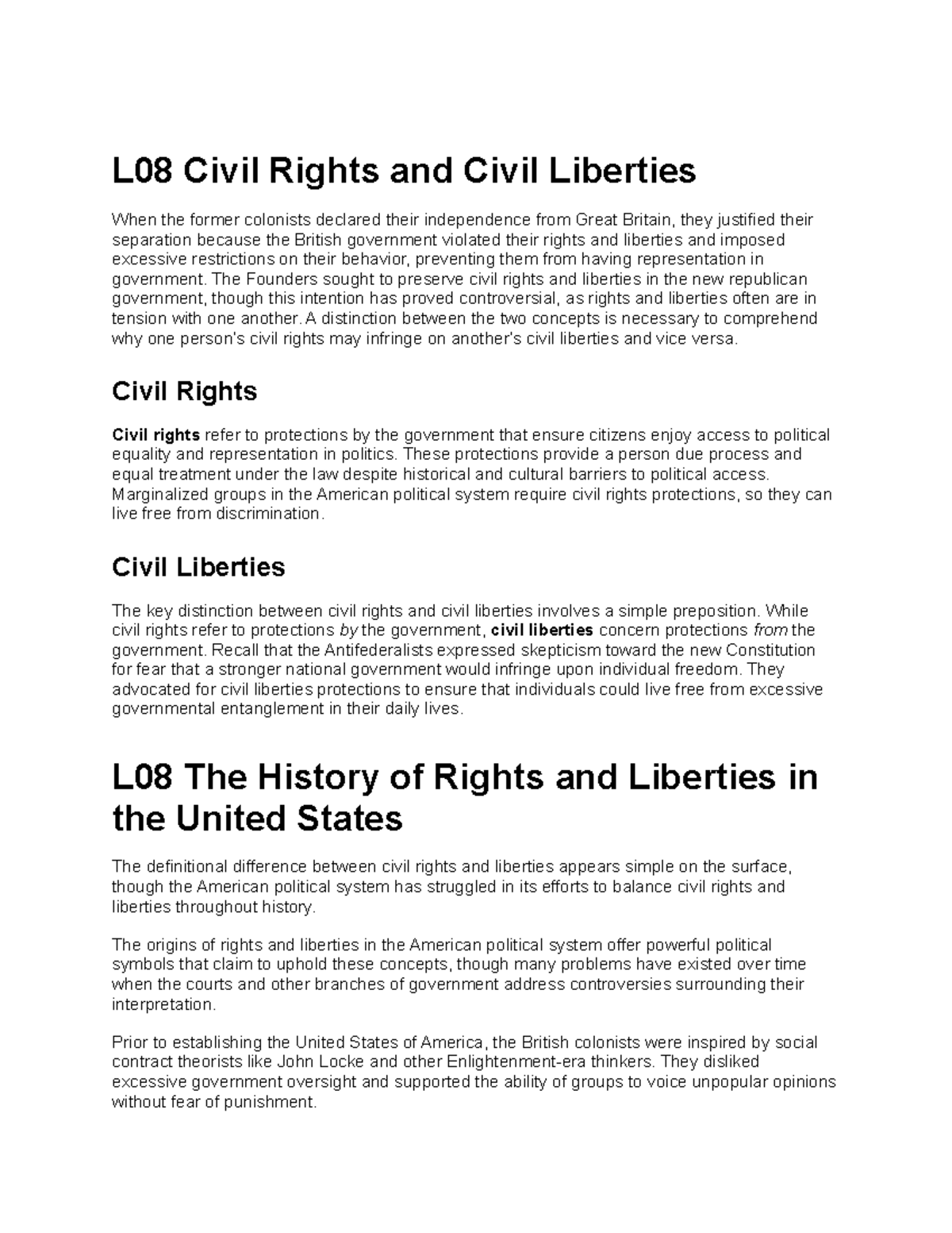L8 - Lesson 8 class material - L08 Civil Rights and Civil Liberties ...
