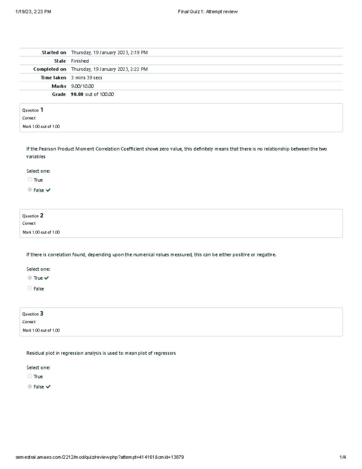 Final Quiz 1 Quantitative Methods Attempt review - Started on Thursday ...