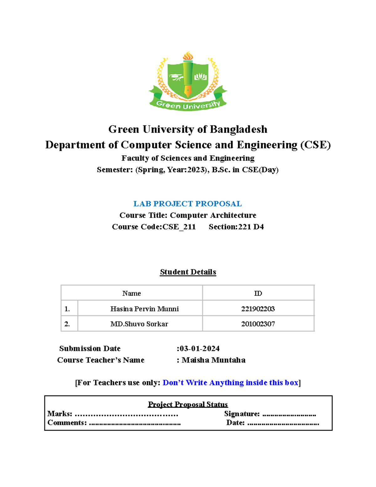 Project Proposal - Green University of Bangladesh Department of ...