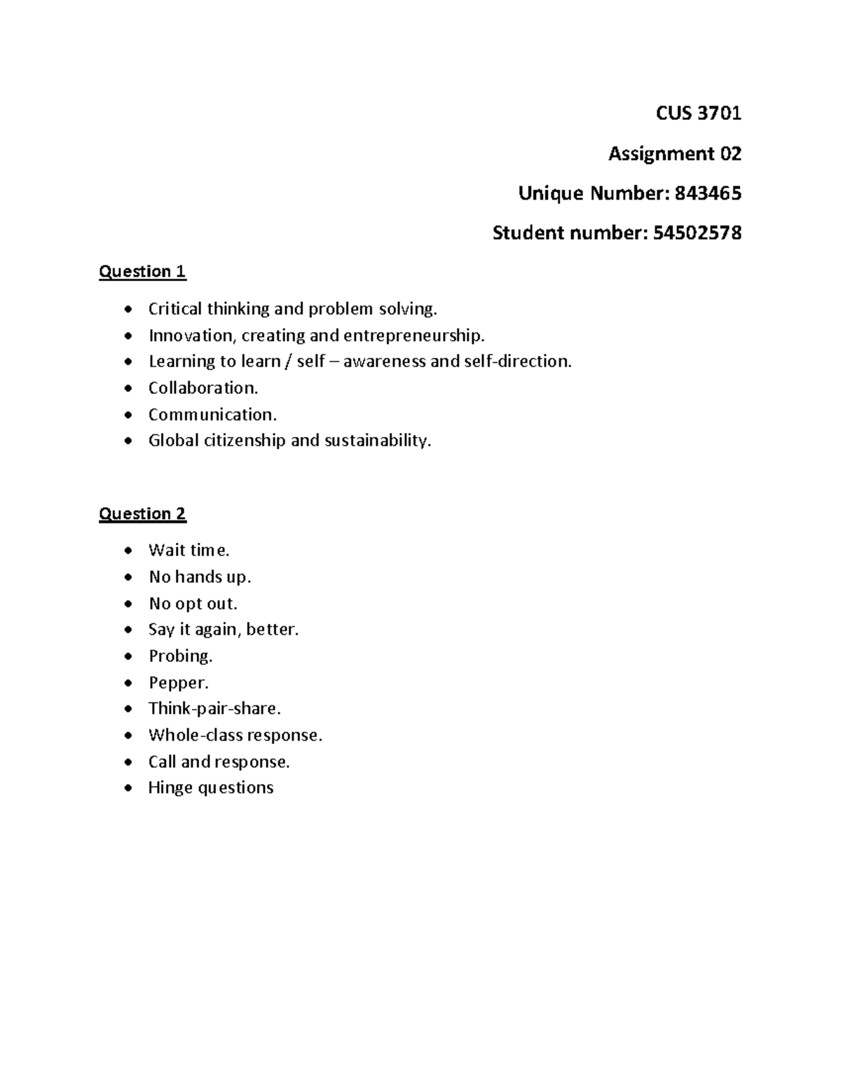 CUS 3701 Assign 03 - CUS 3701 Assignment 02 Unique Number: 843465 Student number: 54502578 ...