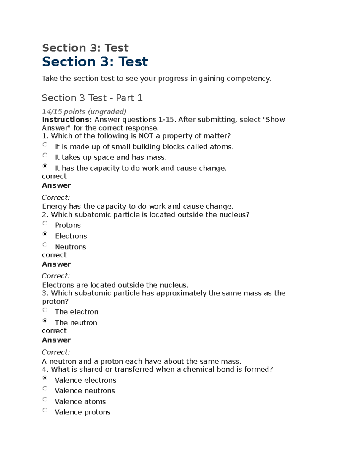 Quiz 3 Chimistry - quiz 3 questions and answers - Section 3: Test ...