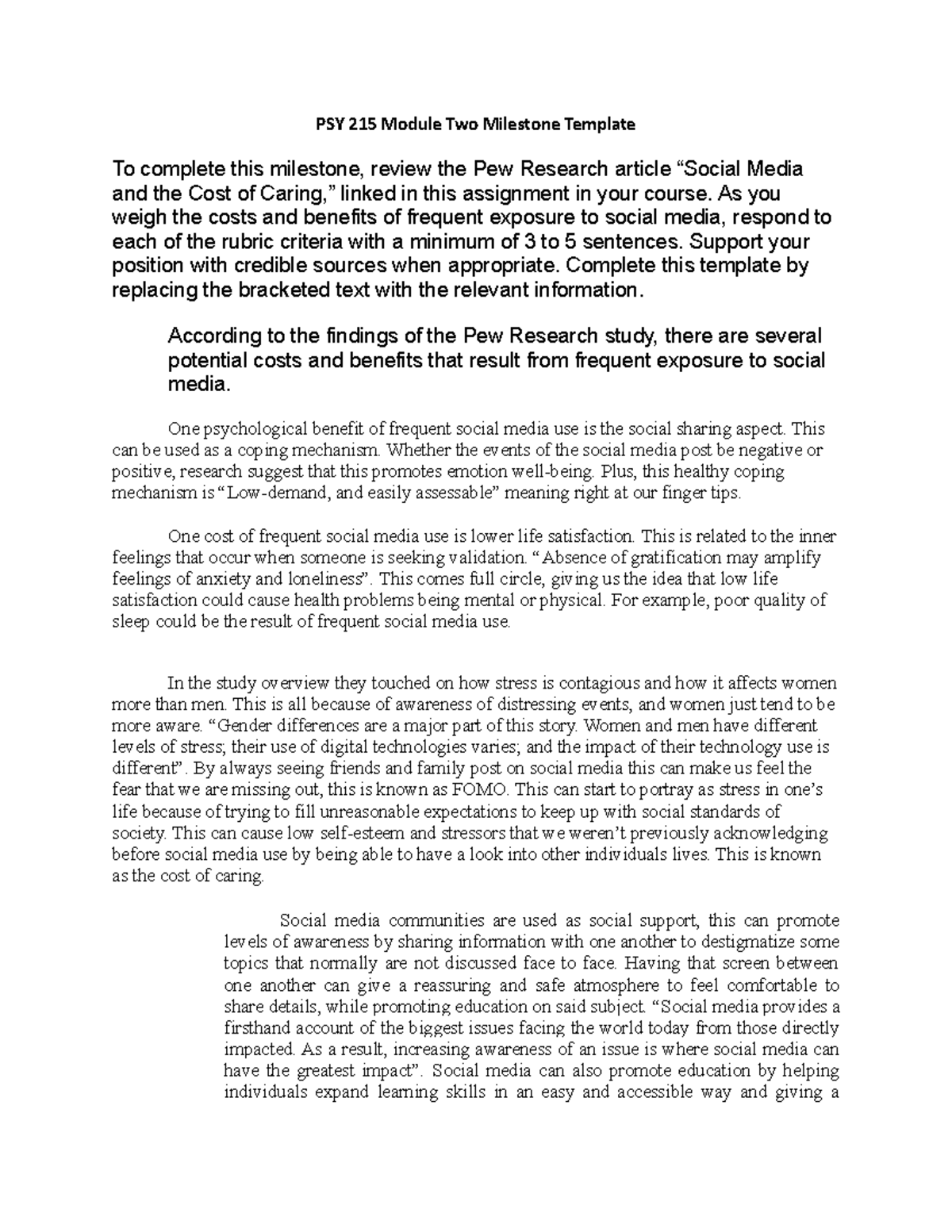 Module 2 assignment reviewing pew research - PSY 215 Module Two ...