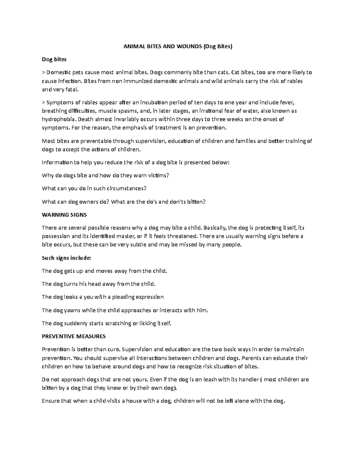 NSTP2 Prelim - Reviewer - ANIMAL BITES AND WOUNDS (Dog Bites) Dog bites ...