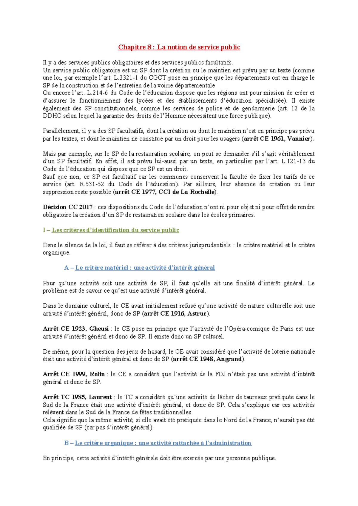 Chapitre 8La notion de service public - Chapitre 8 : La notion de ...