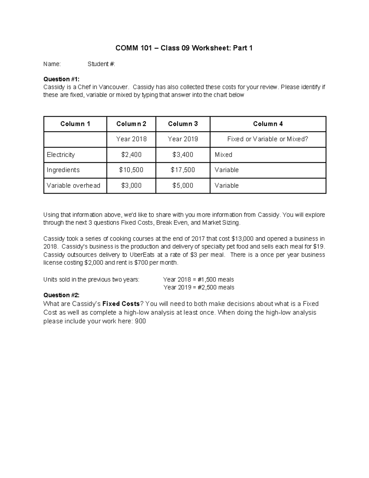 COMM 101 – Class 09 Worksheet - COMM 101 – Class 09 Worksheet: Part 1 ...