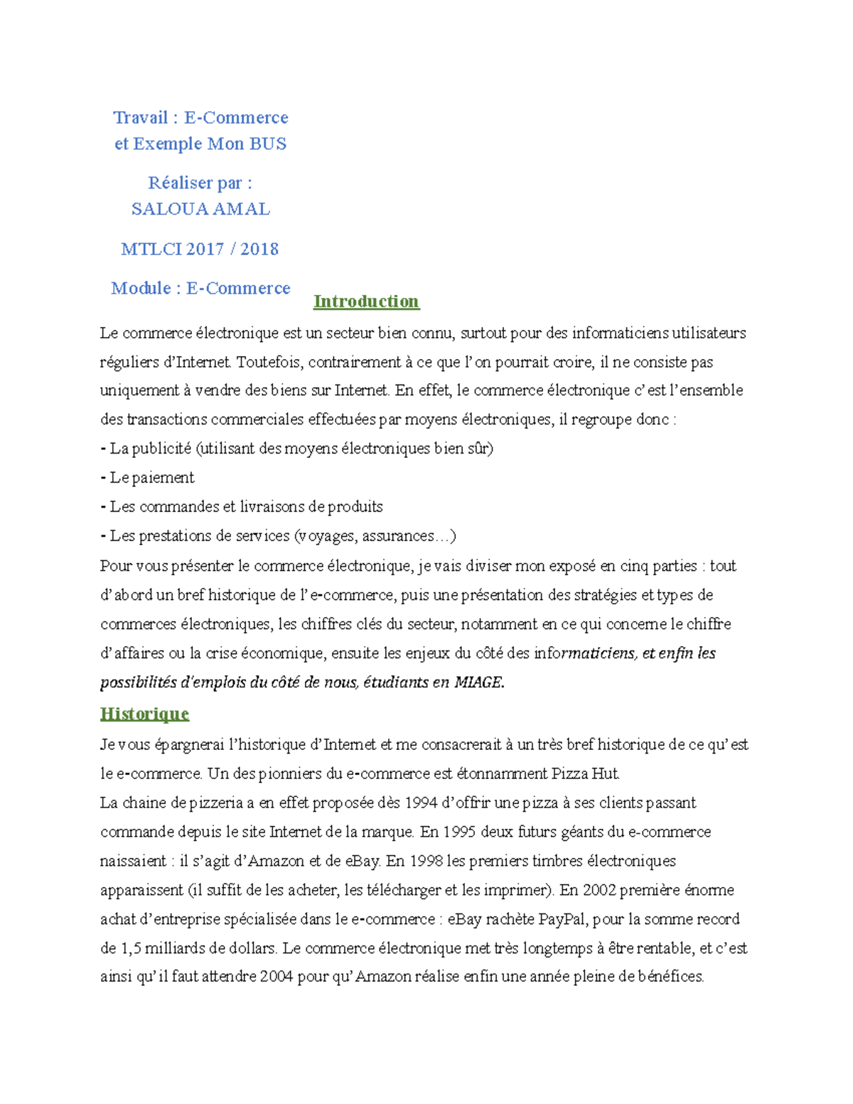 BP - Ce pdf présente le BP - Introduction Le commerce électronique est un secteur bien connu ...