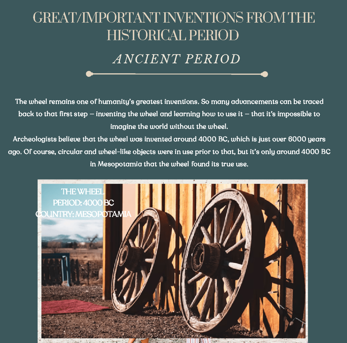 Task 1 Great Important Inventions - Ancient Period - HISTORICAL PERIOD ...
