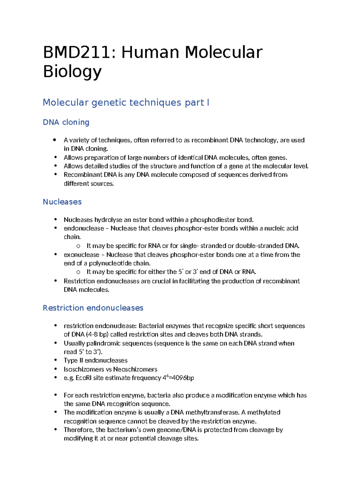 BMD211 Human Molecular Biology - BMD211: Human Molecular Biology ...