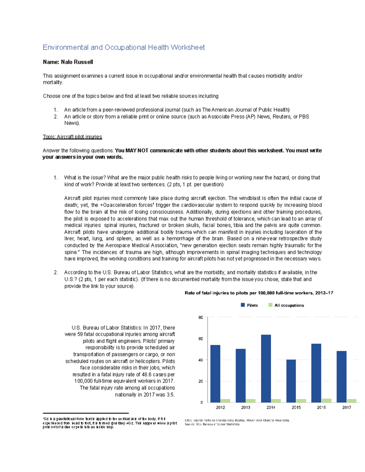 Environmental and Occupational Health Worksheet - Choose one of the ...