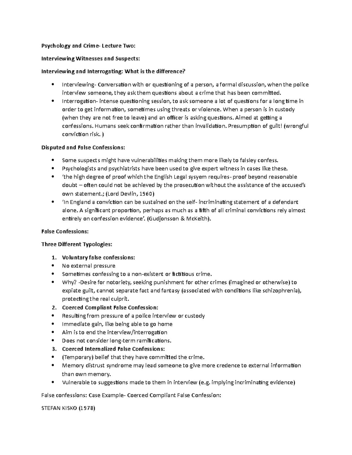 Interviewing- Lecture 2 - Psychology and Crime- Lecture Two ...