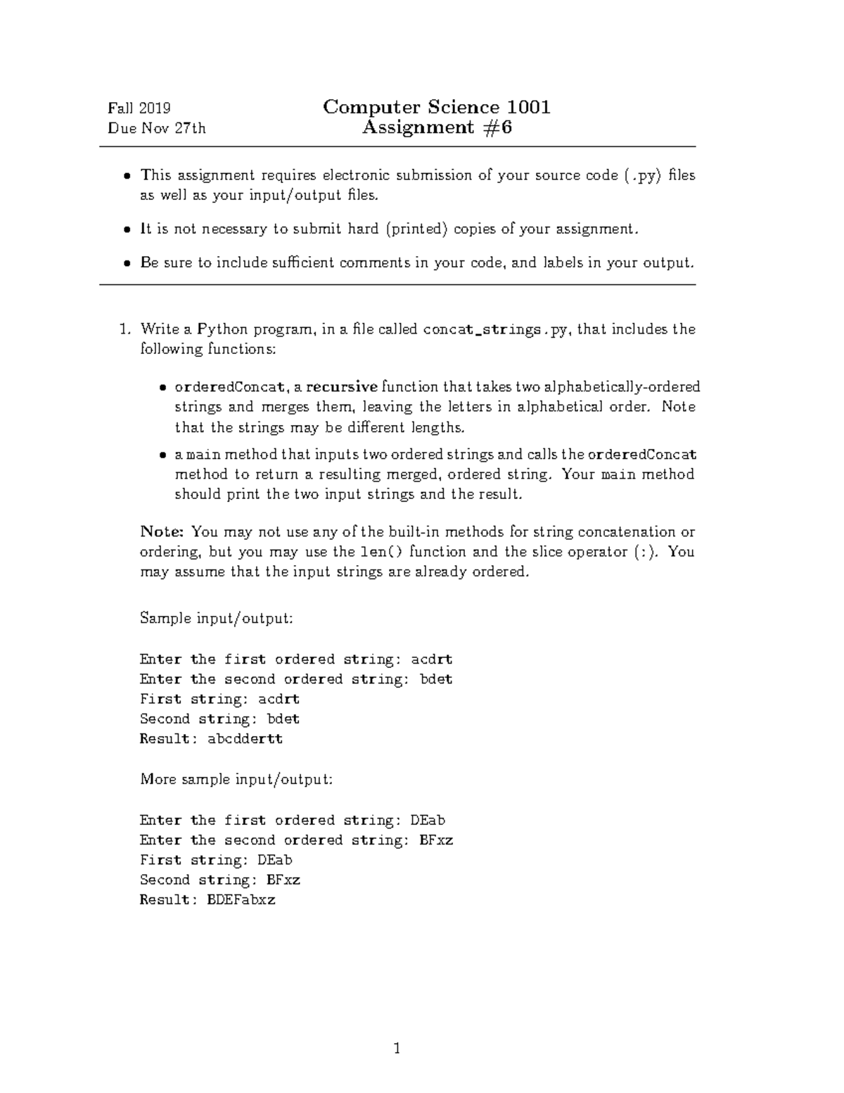 Computer Science 1001 Assignment: String Concatenation and File ...