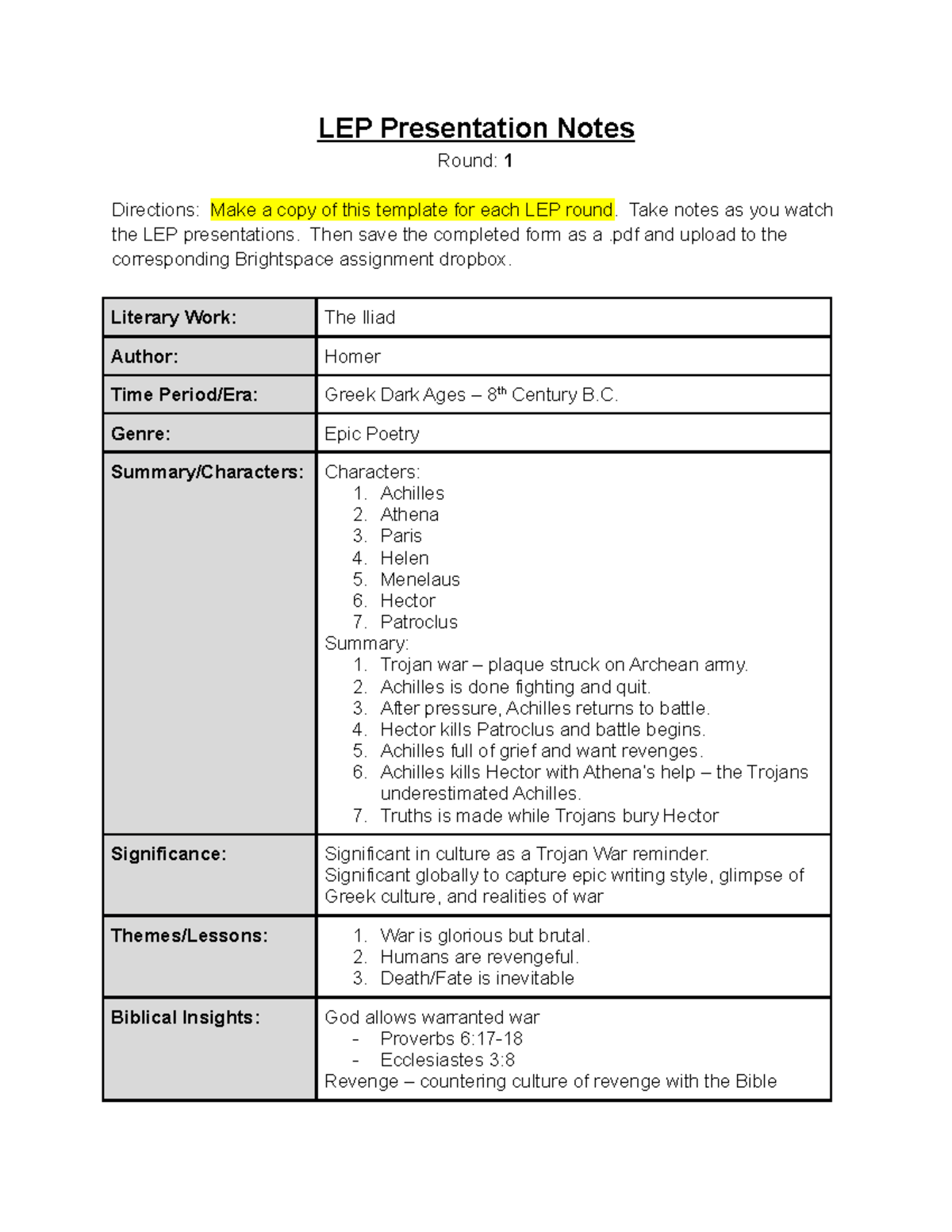 LEP Presentation Notes - LEP Presentation Notes Round: 1 Directions ...