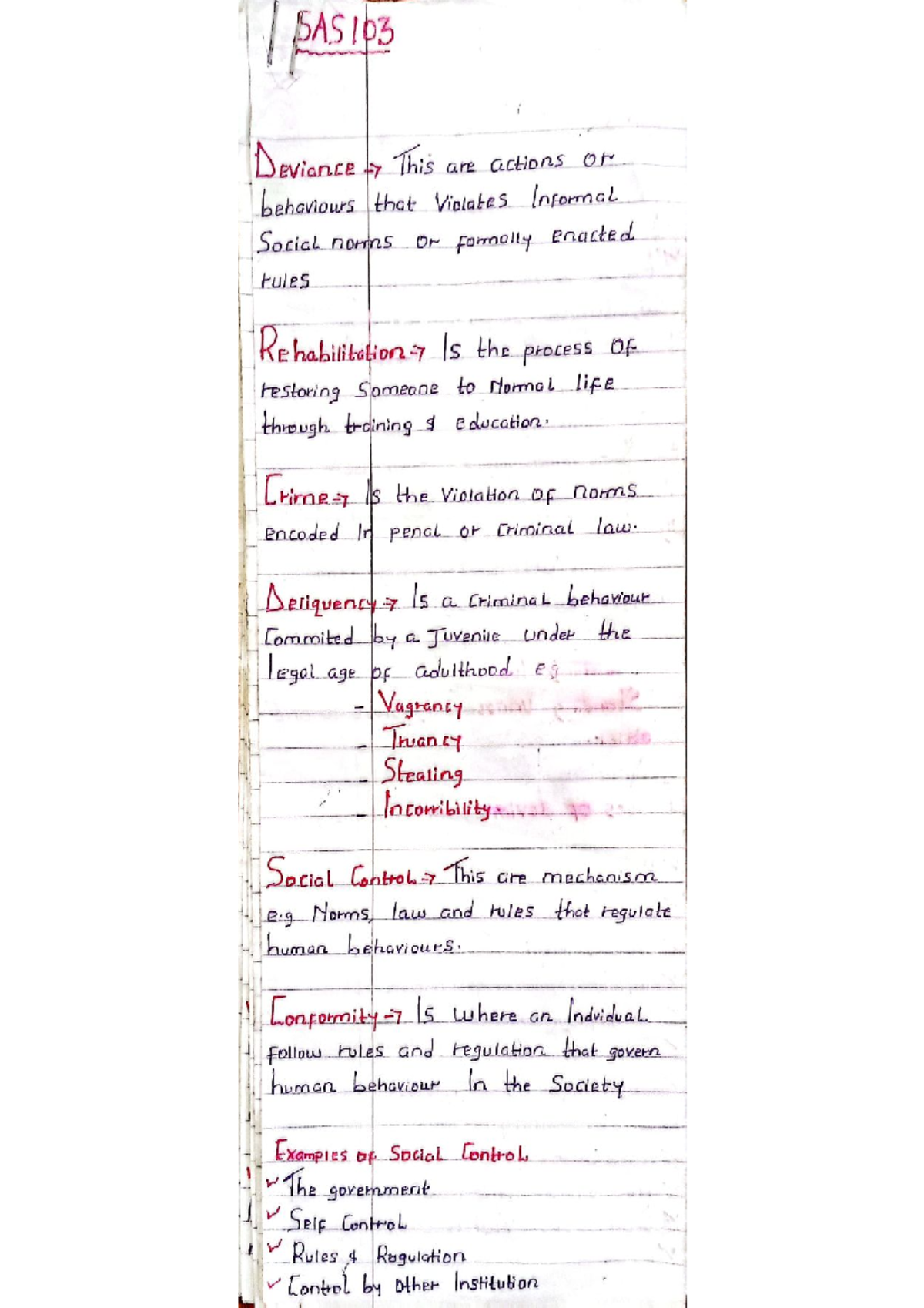 SAS 103 - These are more summary notes of deviance and crime notes from ...