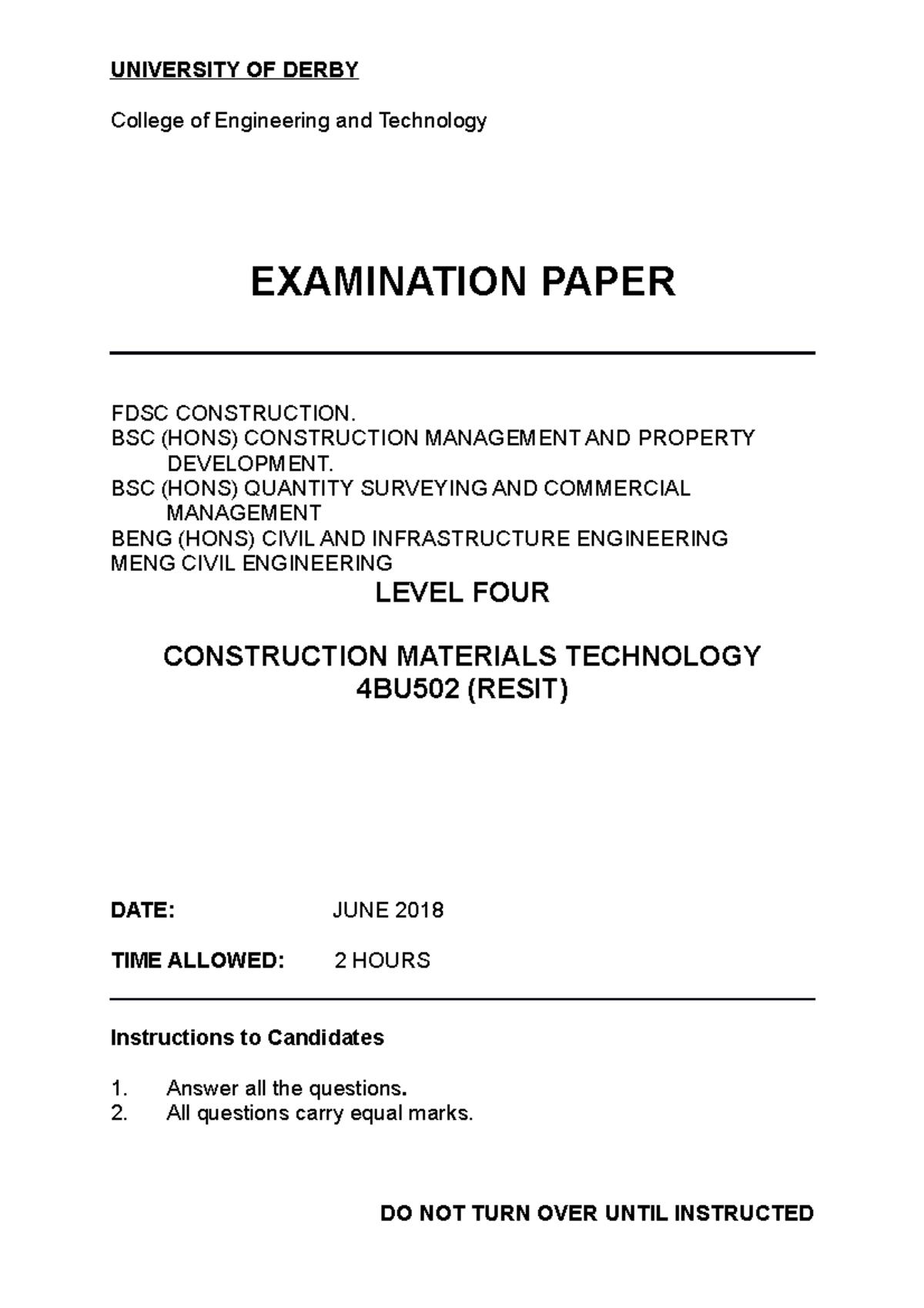 4BU502 June 2018 resit - College of Engineering and Technology ...