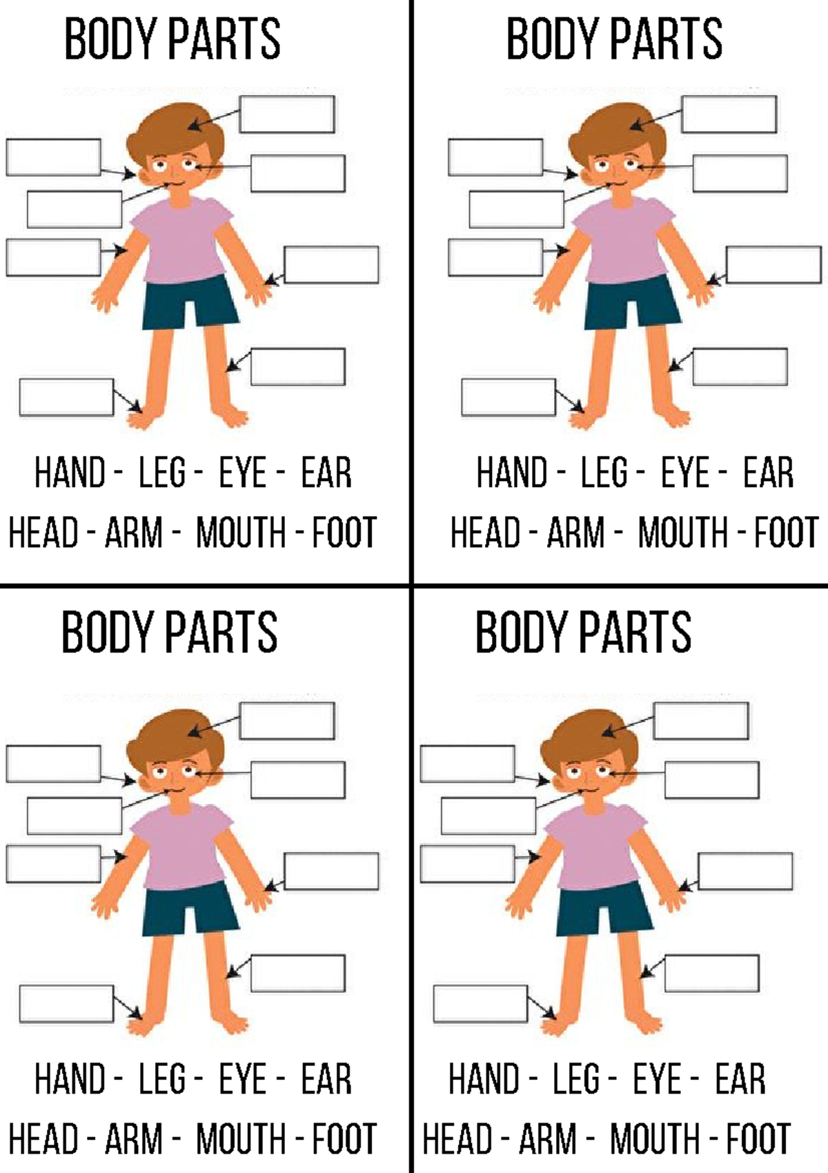 BODY Parts - Ingles - Body parts Hand - leg - eye - ear head - arm ...