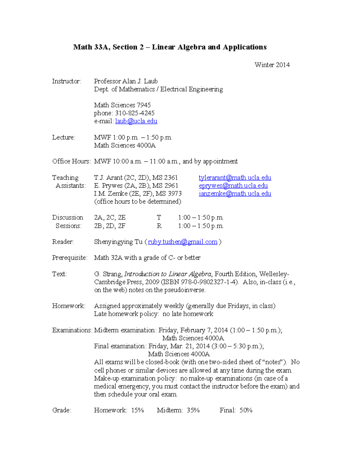 197190583 UCLA Math 33A syllabus - Math 33A, Section 2 – Linear Algebra ...