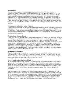 Civil Procedure Law Outline - 2 - Rule 19 Analysis: a. Are the parties ...