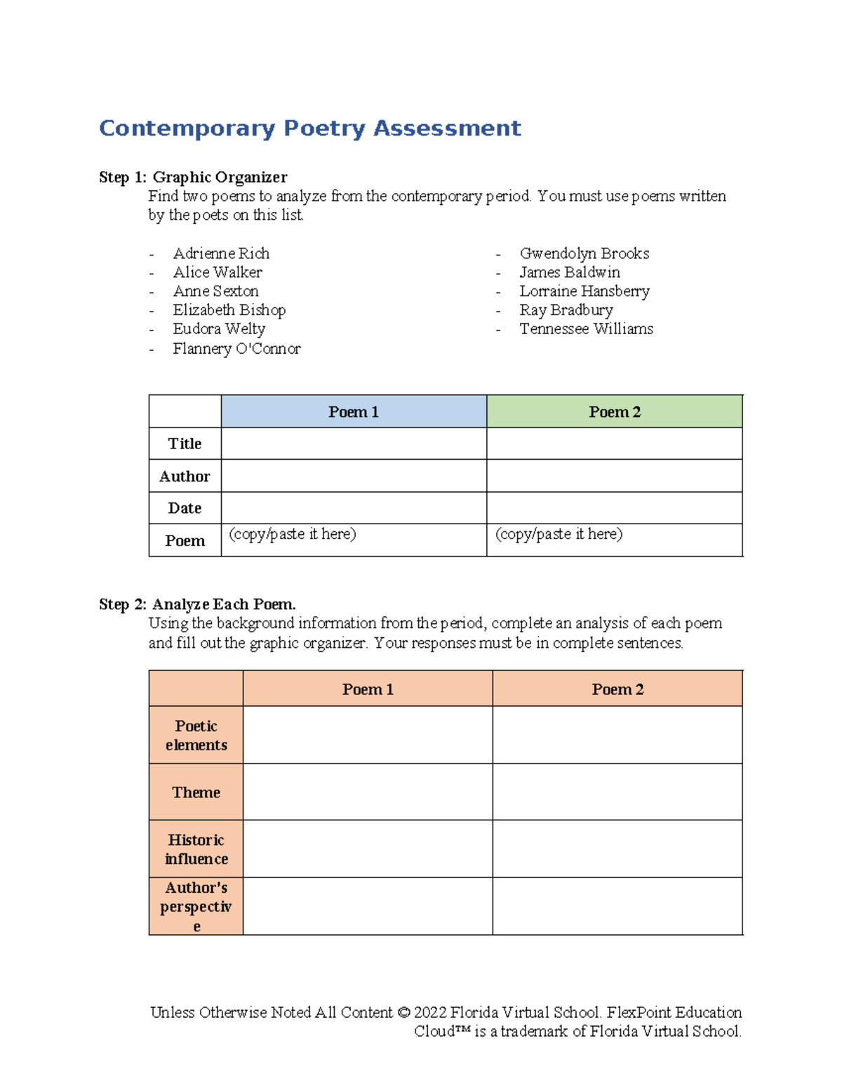 Contemporary poetry assess rubric - Contemporary Poetry Assessment Step ...