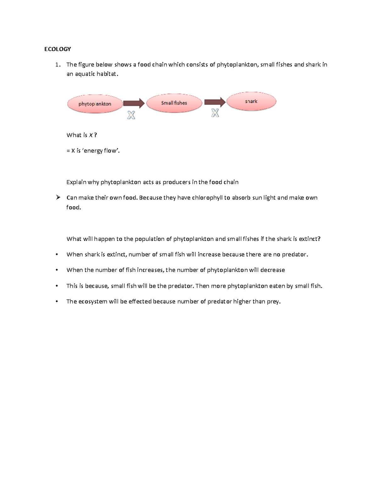 Ecology - ECOLOGY The figure below shows a food chain which consists of ...
