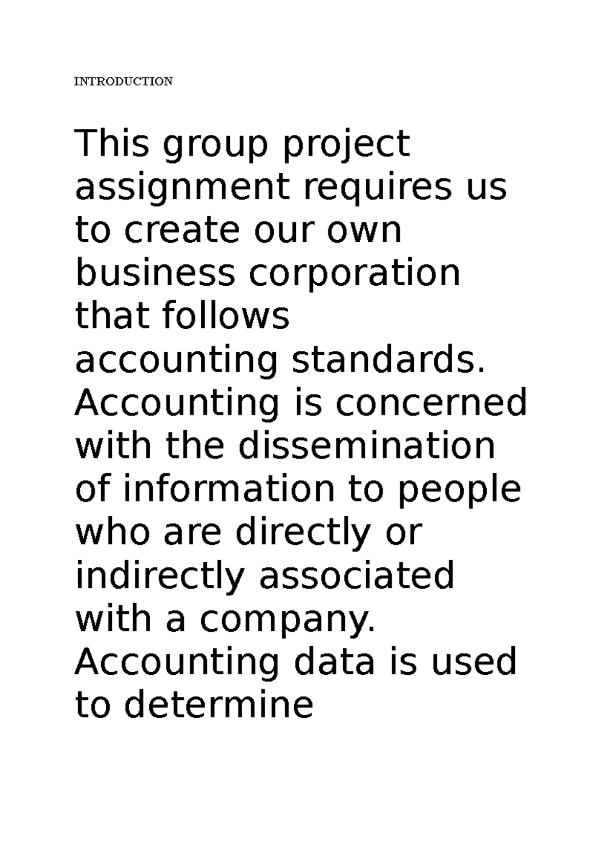 Introduction FAR110 - INTRODUCTION This group project assignment requires us to create our own ...