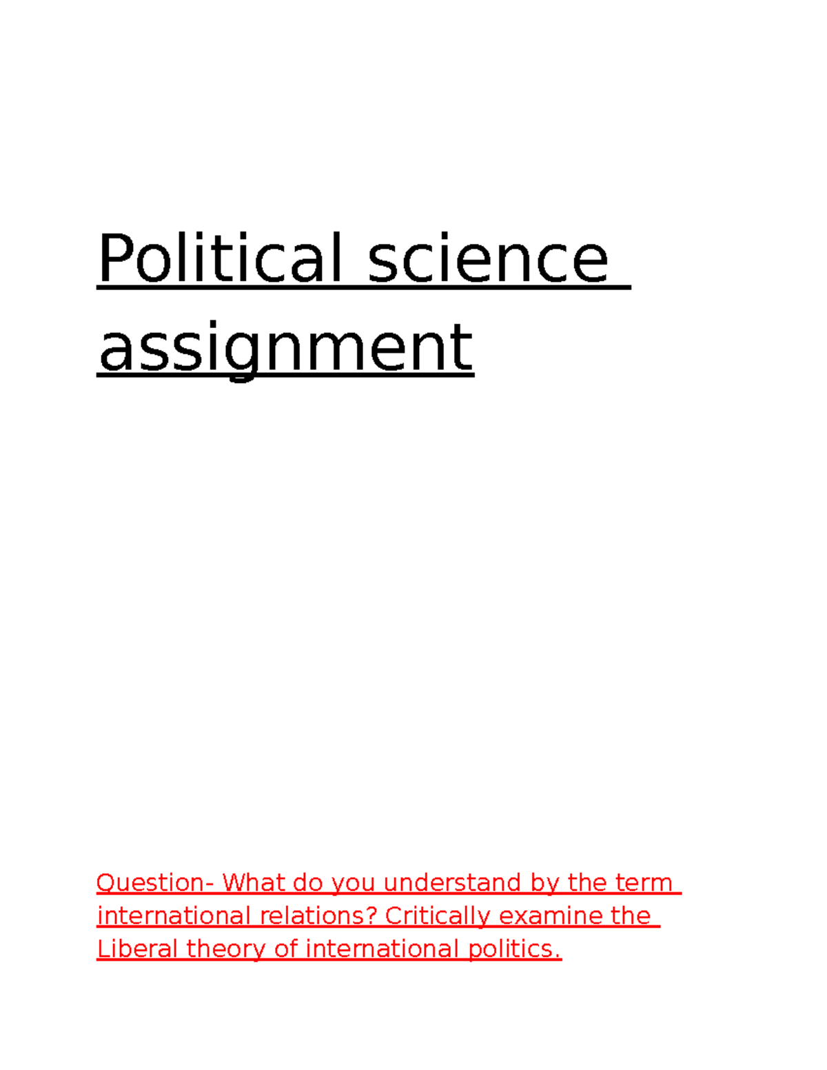 International Relations - Political science assignment Question- What ...