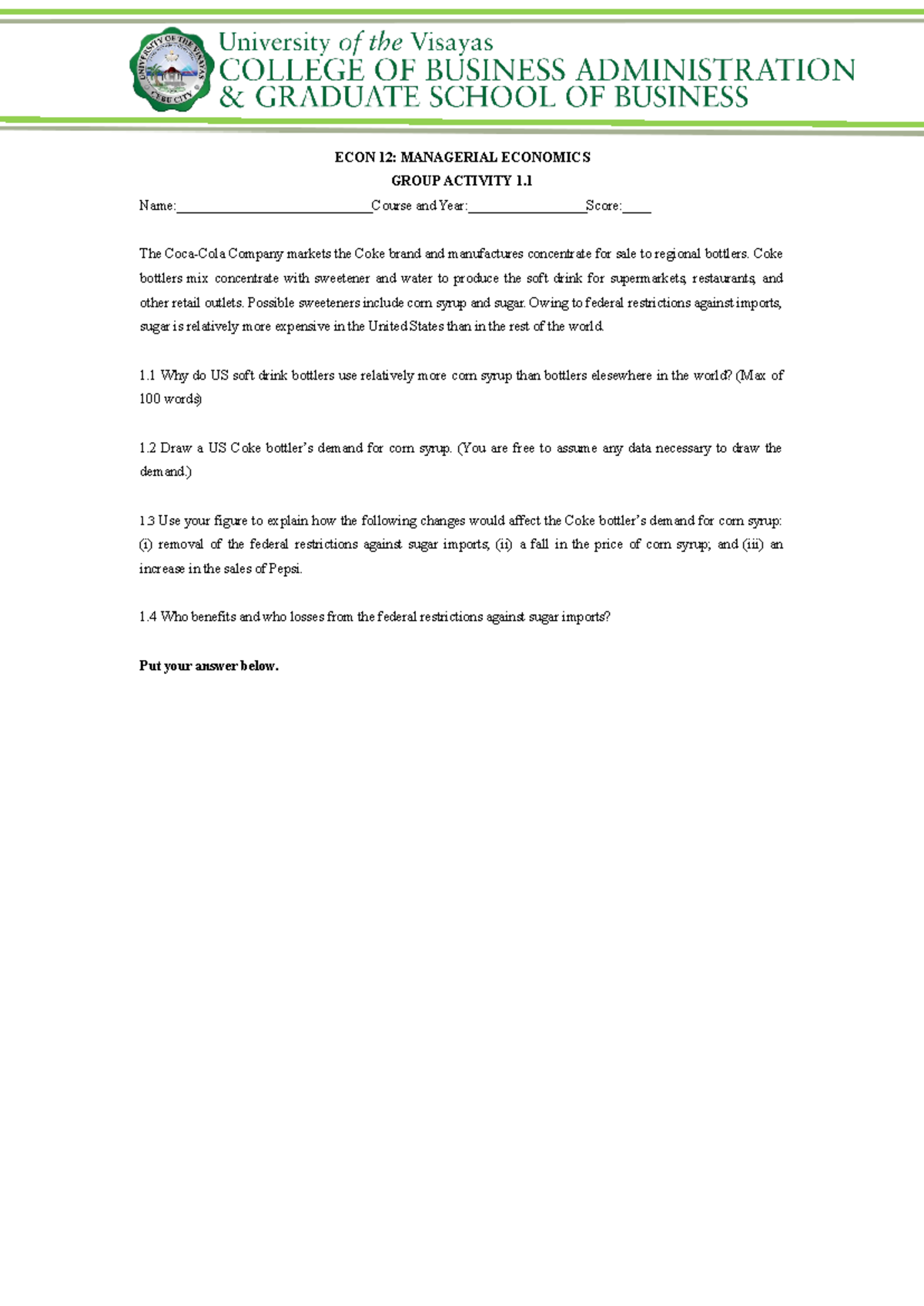 Group-act-1 - Quiz - ECON 12: MANAGERIAL ECONOMICS GROUP ACTIVITY 1 ...