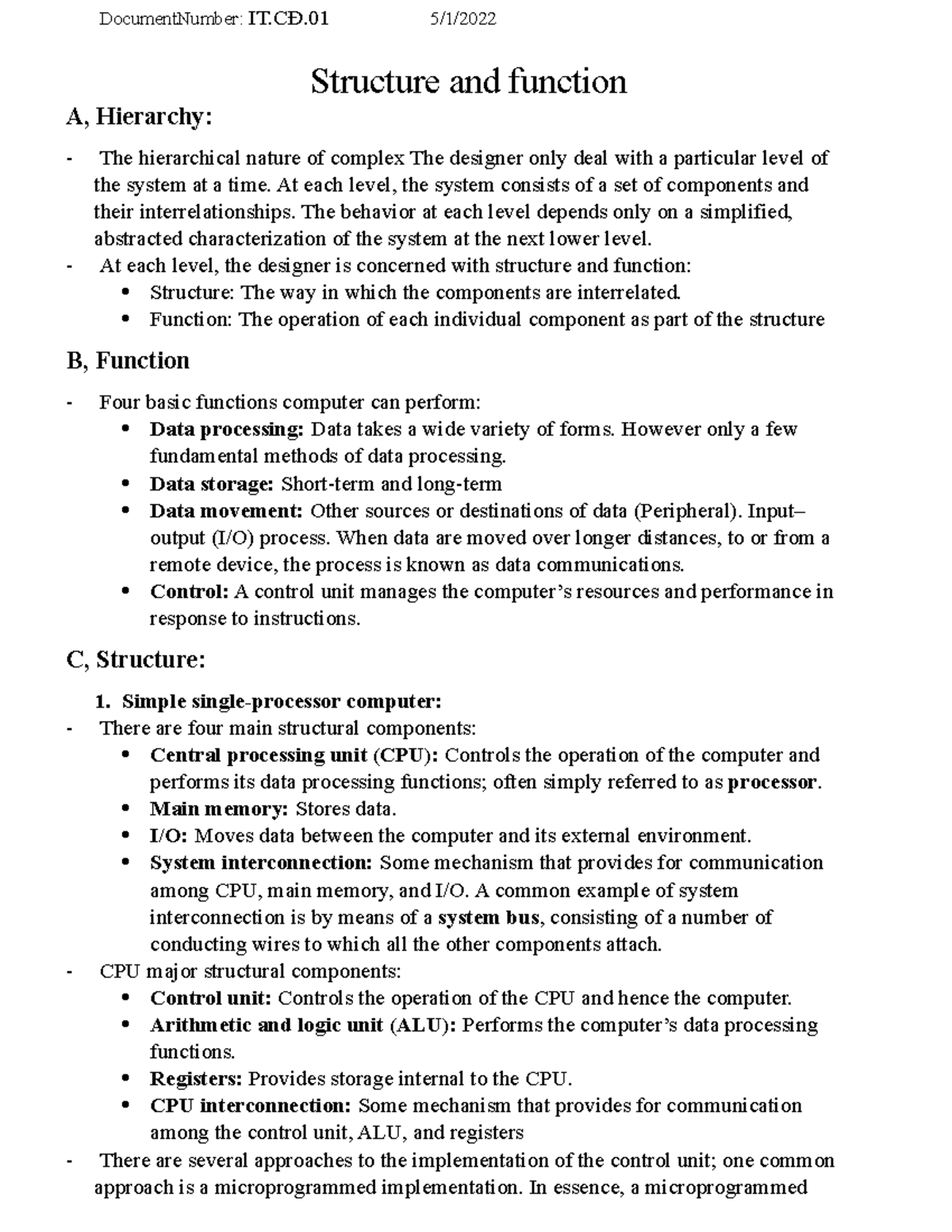 Structure and function - DocumentNumber: ITĐ.01 5/1/ Structure and ...