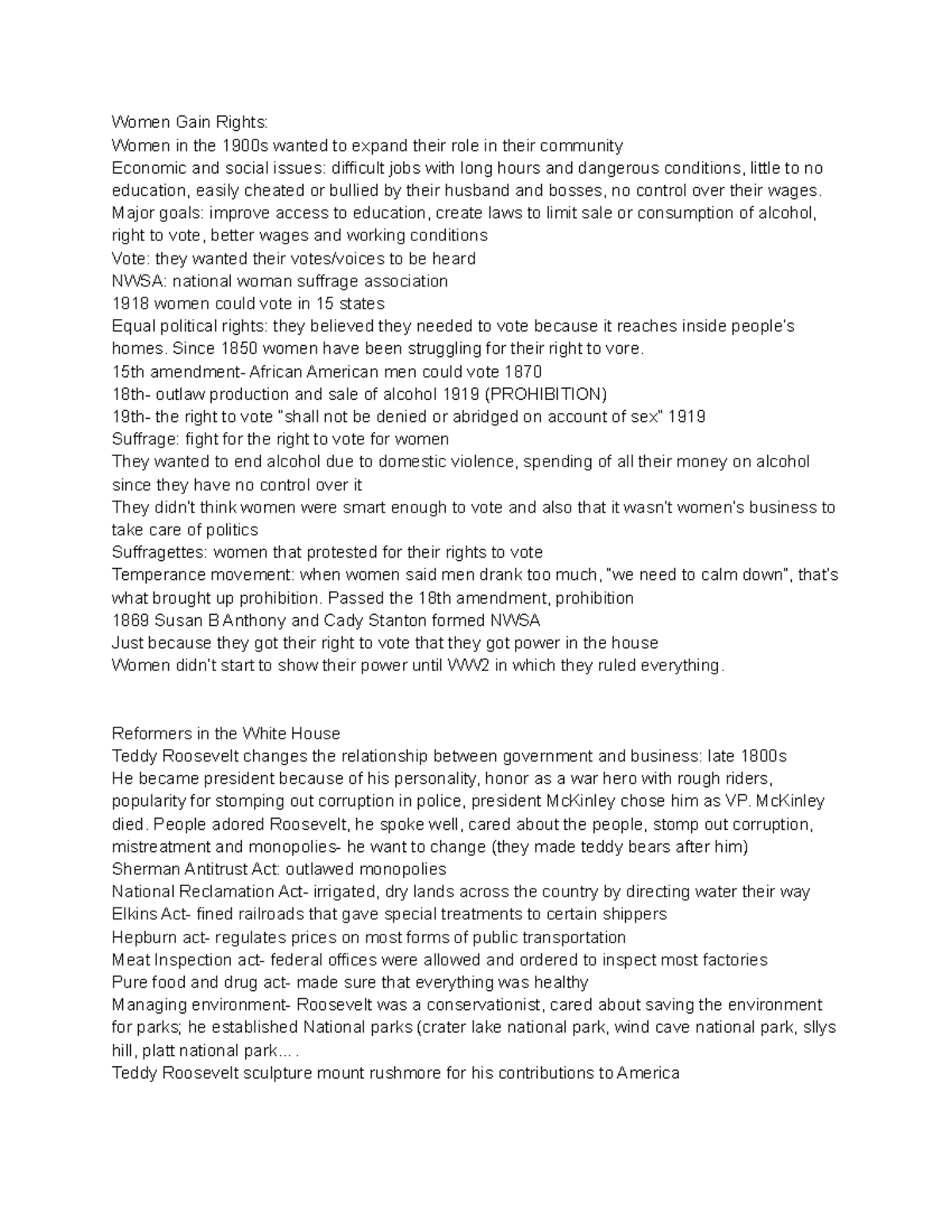 US HIST II KEY Events - Women Gain Rights: Women in the 1900s wanted to ...