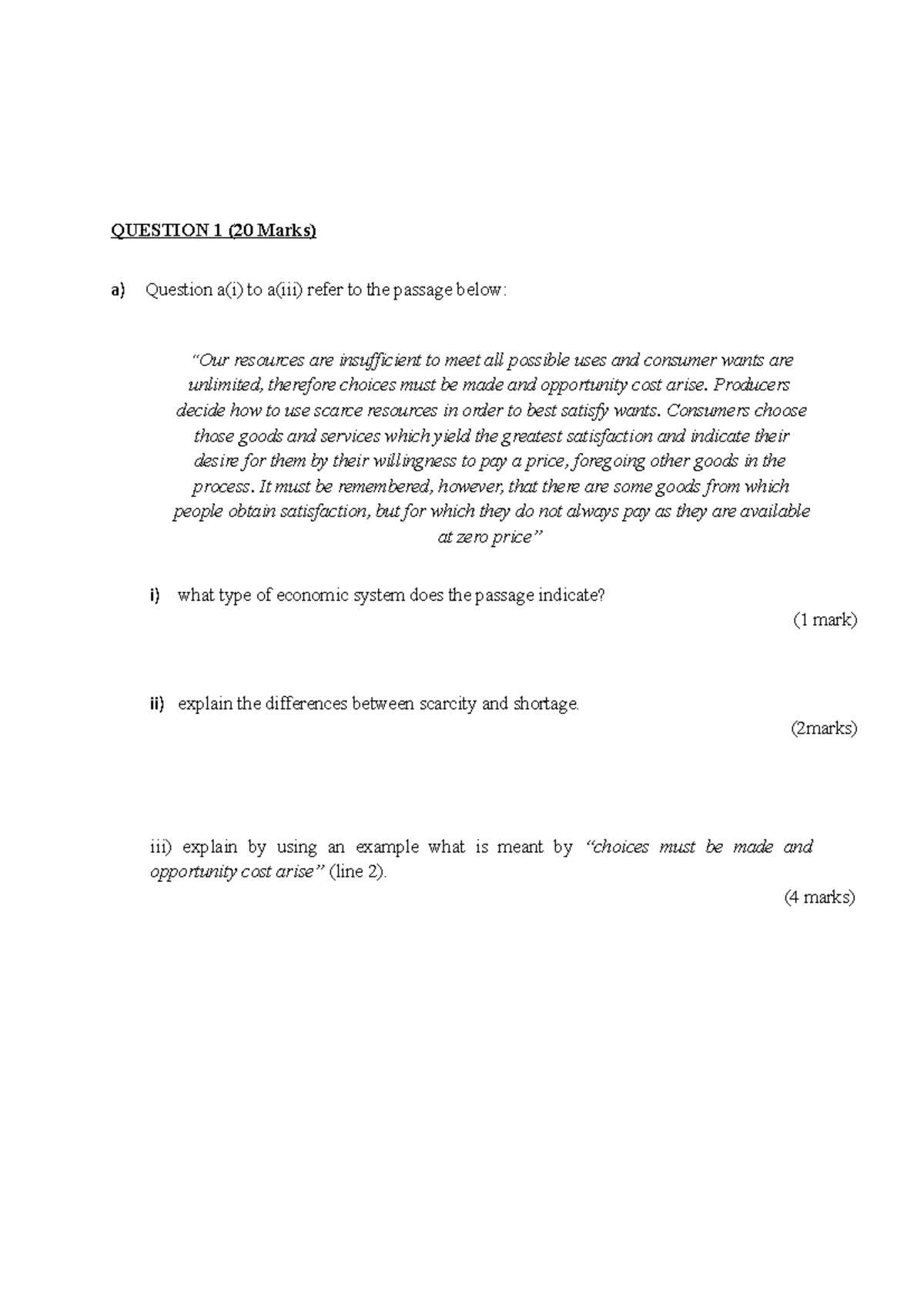 Question Assignment 2 - QUESTION 1 (20 Marks) a) Question a(i) to a(iii) refer to the passage ...