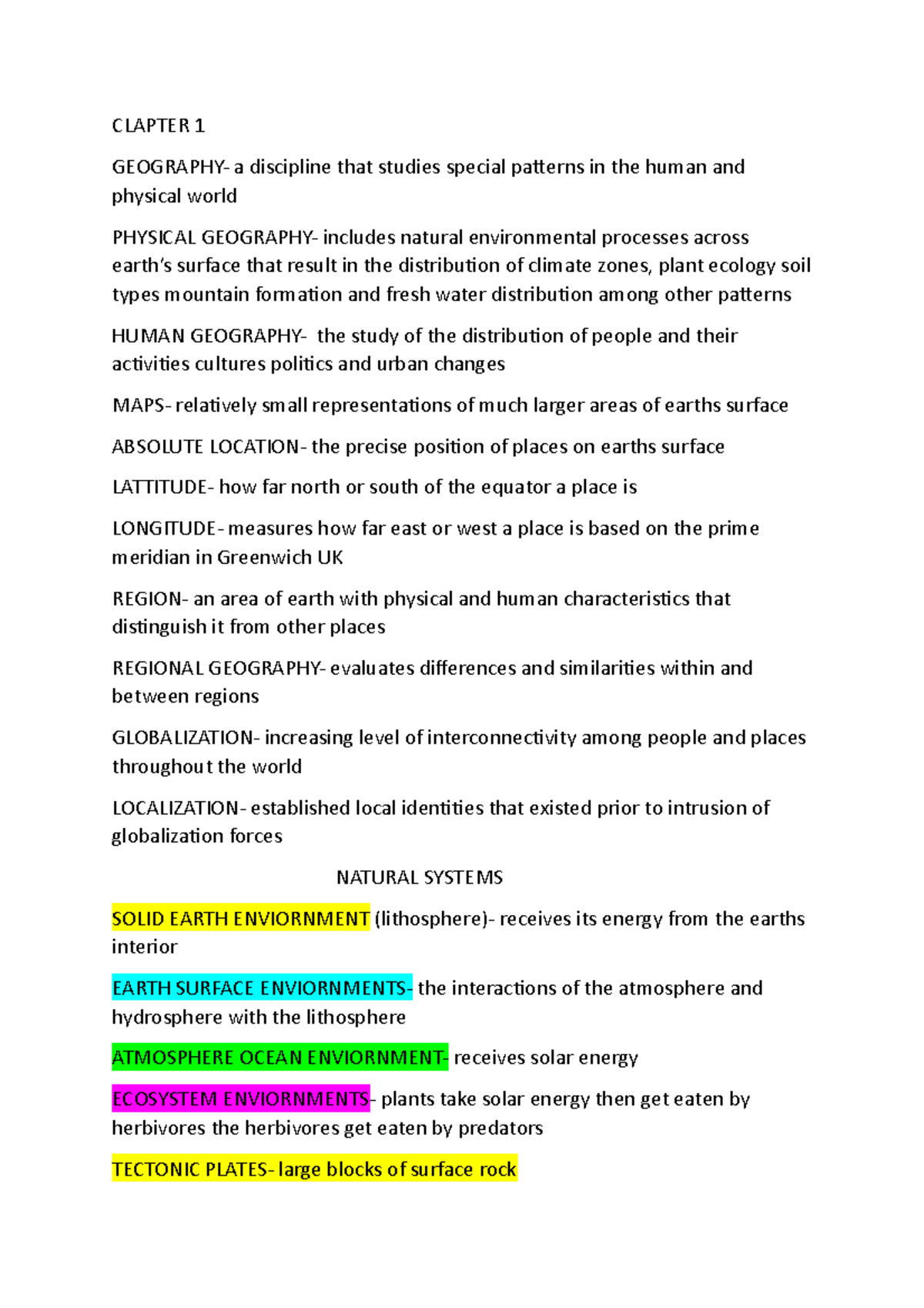 Geograohy notes - CLAPTER 1 a discipline that studies special patterns ...
